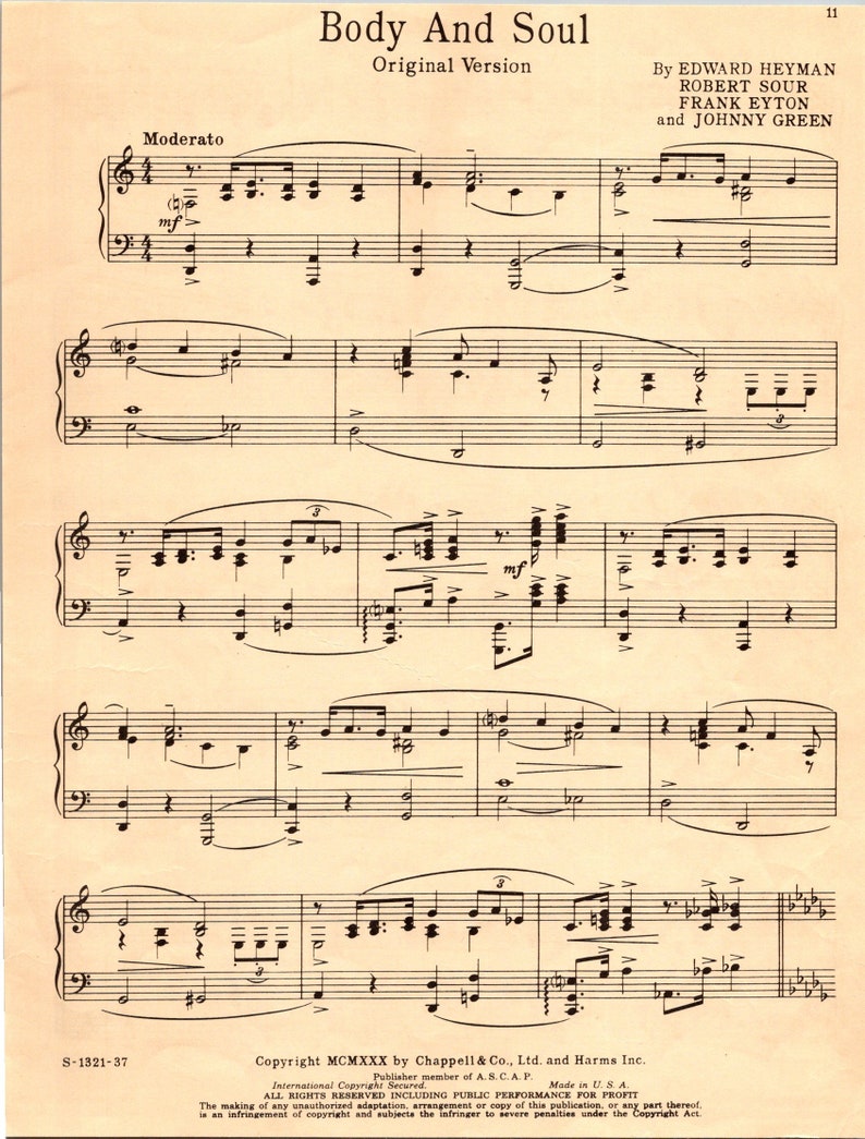 Body and Soul (original Version) Piano Solo - Digital Sheet Music Key ...