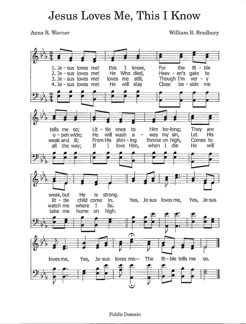 Jesus Loves Me, This I Know - Digital Printable Hymn Tune With Lyrics ...