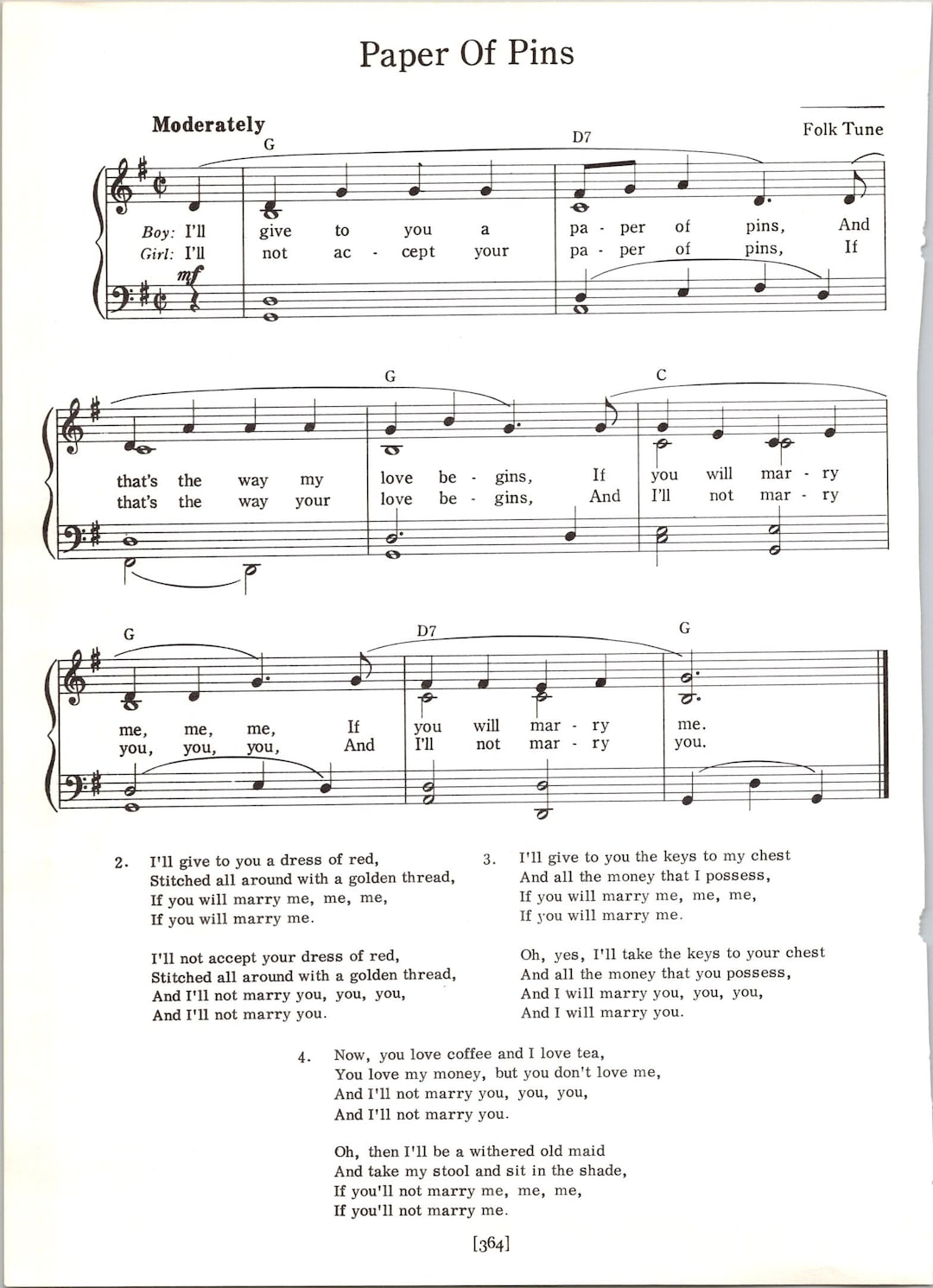 Paper of Pins Sheet Music - Digital Folk Tune - Key of G - Etsy