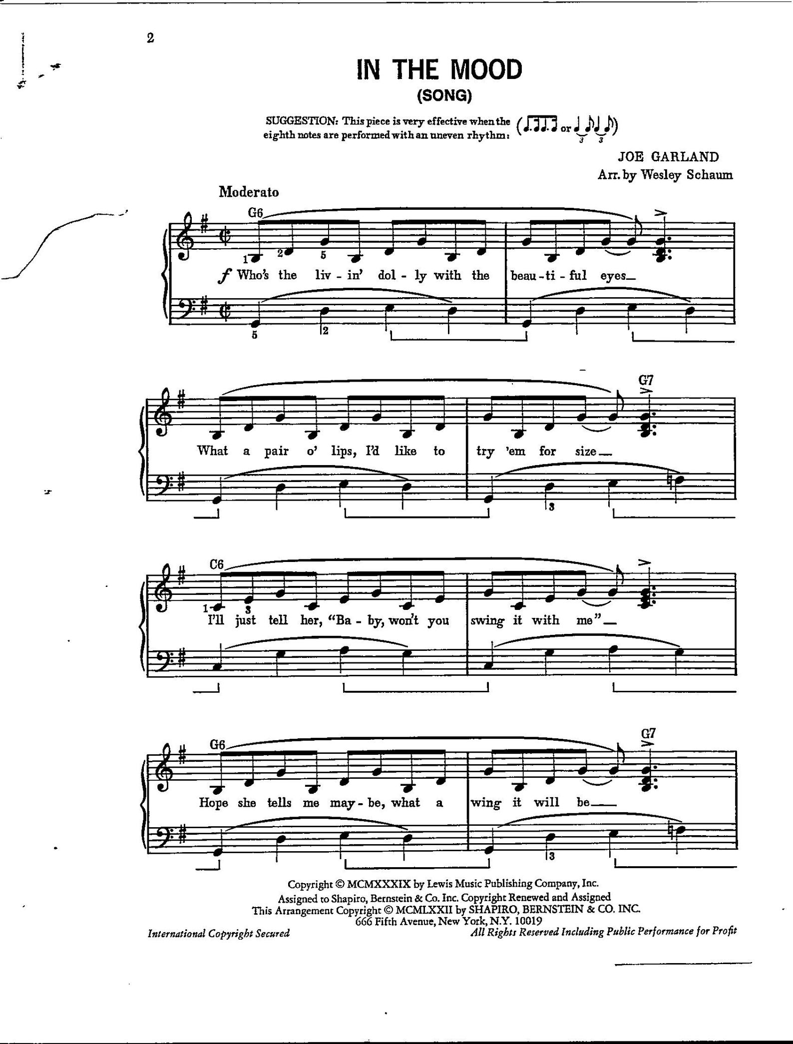 In the Mood Sheet Music 1939 - Digital Download for Piano Vocal Guitar ...
