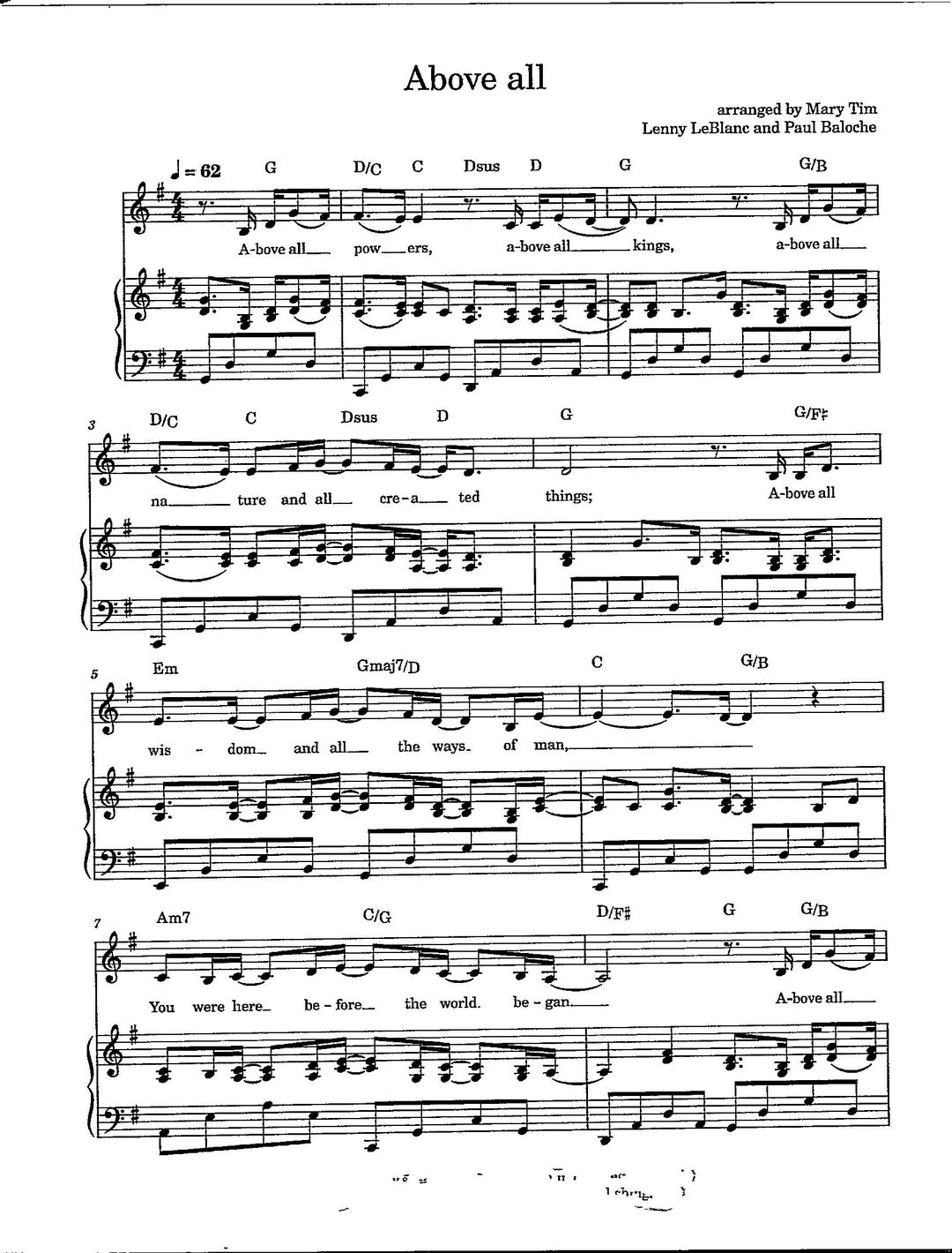 Above All - Digital Download Hymn Tune for Piano and Solo Voice - Key ...