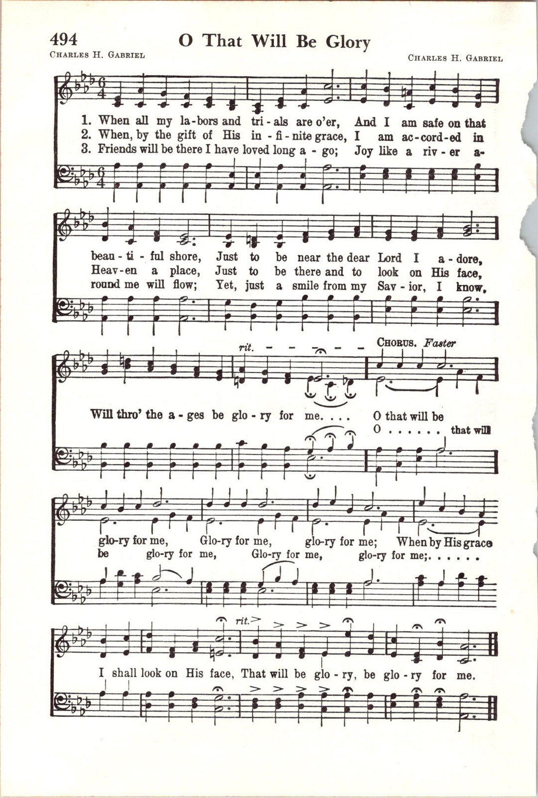 O That Will Be Glory - Digital Hymn Sheet Music - Key of A Flat - Etsy
