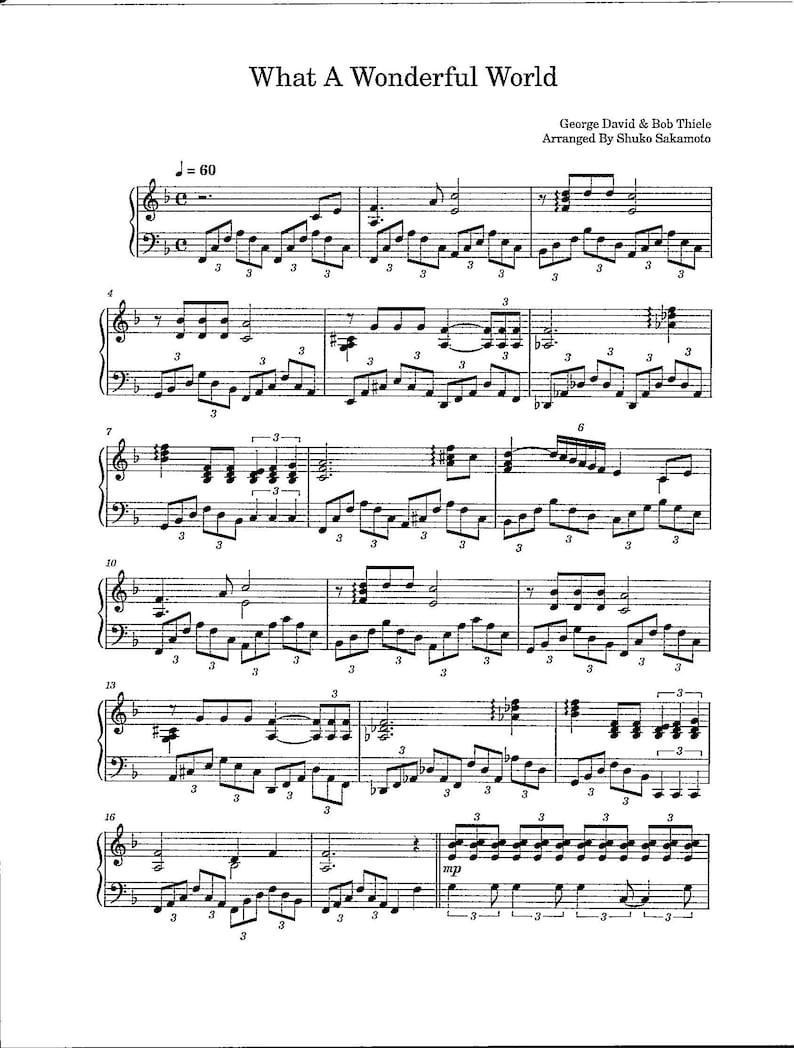 What a Wonderful World - Digital Printable Piano Solo - Key of F ...