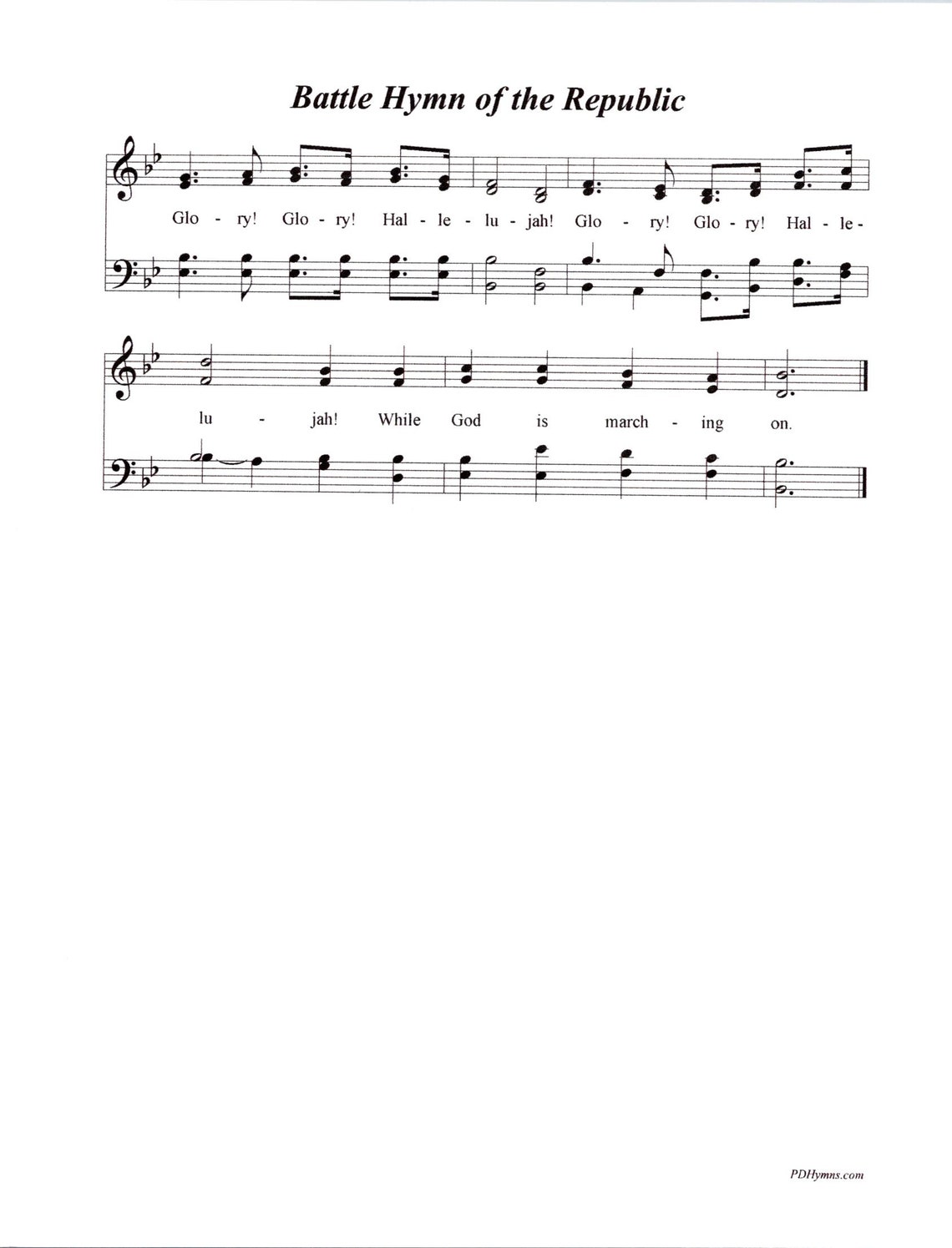 Battle Hymn of the Republic - Digital Hymn Tune Sheet Music With Lyrics ...