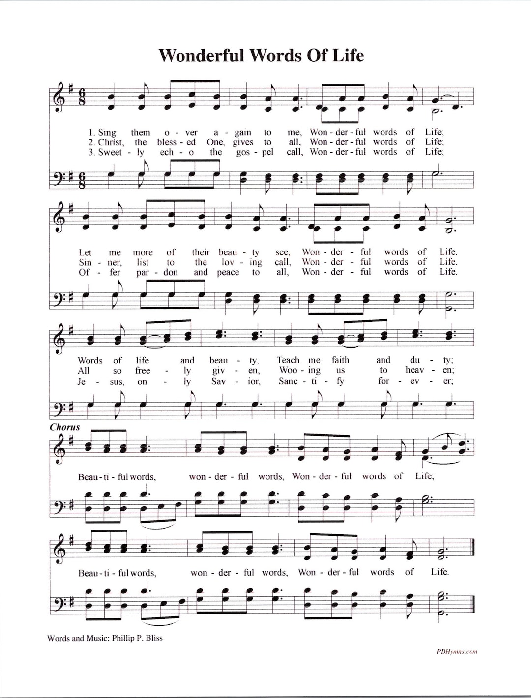 Wonderful Words of Life - Digital Hymn Tune Sheet Music With Lyrics ...