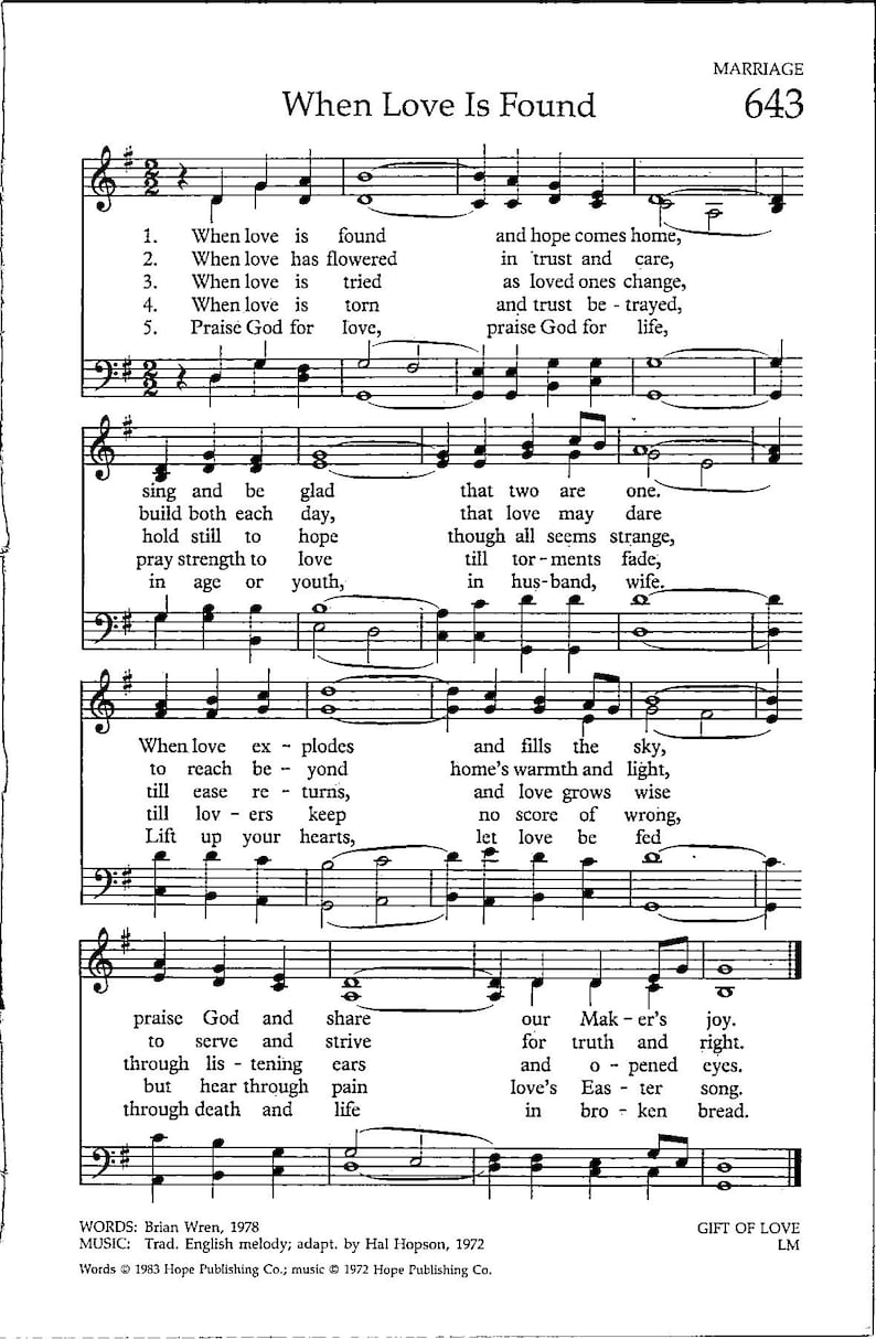 When Love is Found - Digital Wedding Hymn Sheet Music Key of G - Etsy