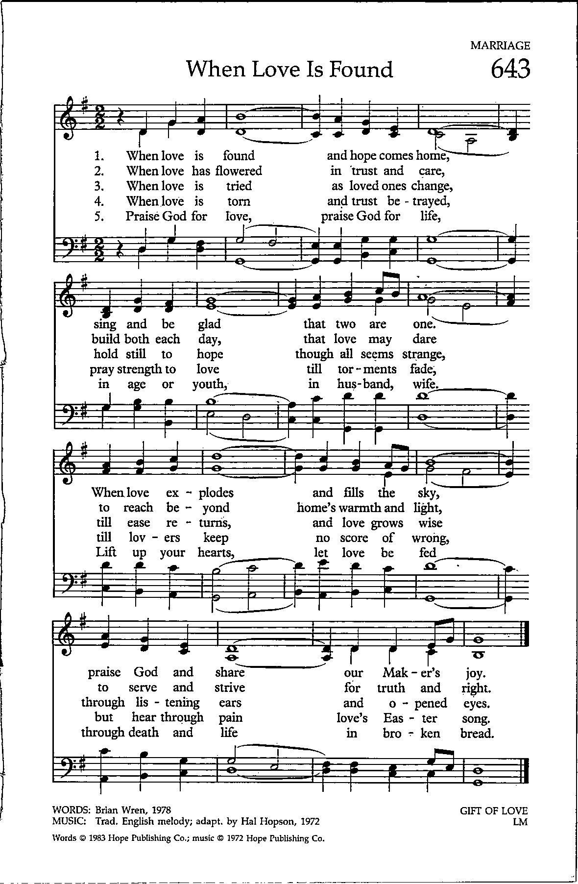 When Love is Found - Digital Wedding Hymn Sheet Music Key of G - Etsy