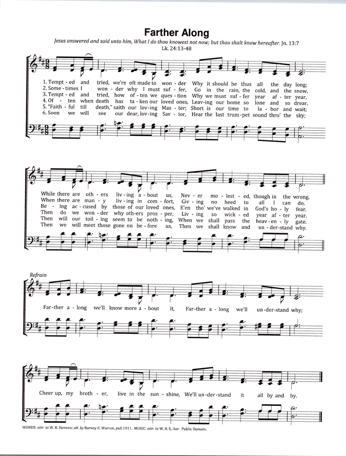 Farther Along - Digital Hymn Tune Sheet Music - Key of D - Etsy