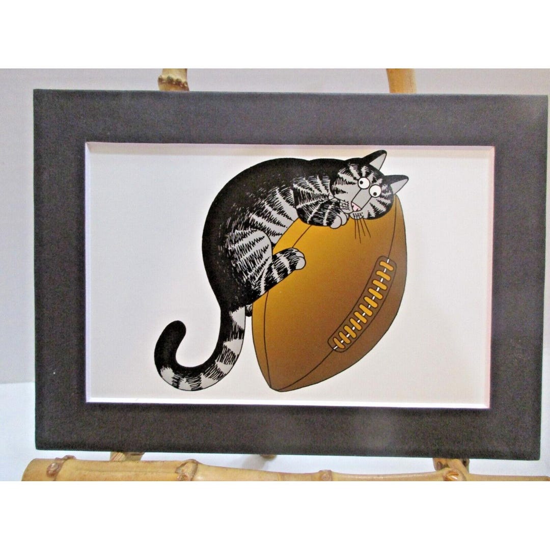 Kliban Art Calendar Card - Cat and a Football - 5" X 7" Black Mat - Etsy
