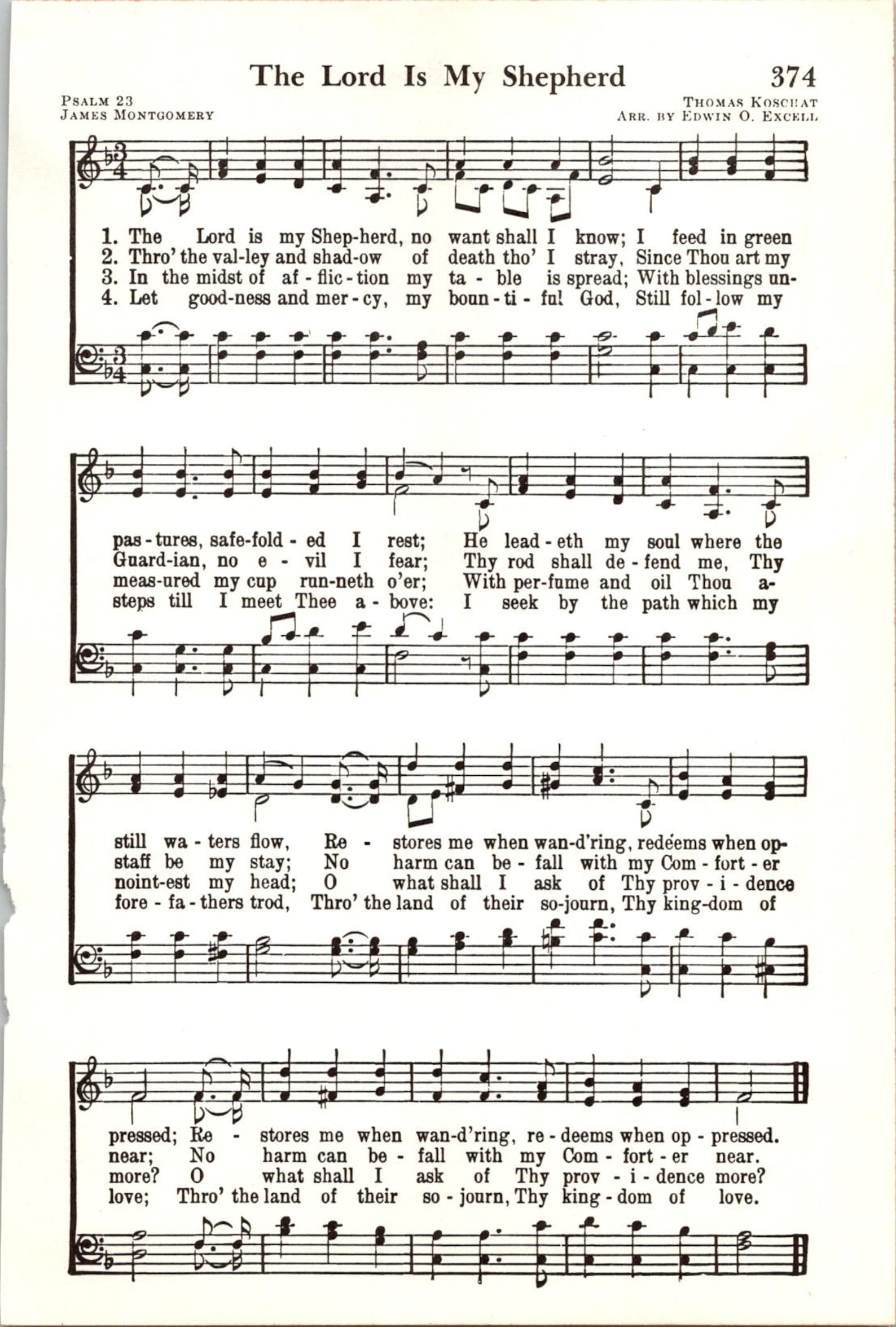 The Lord is My Shepherd - Digital Hymn Sheet Music - Key of F - Etsy