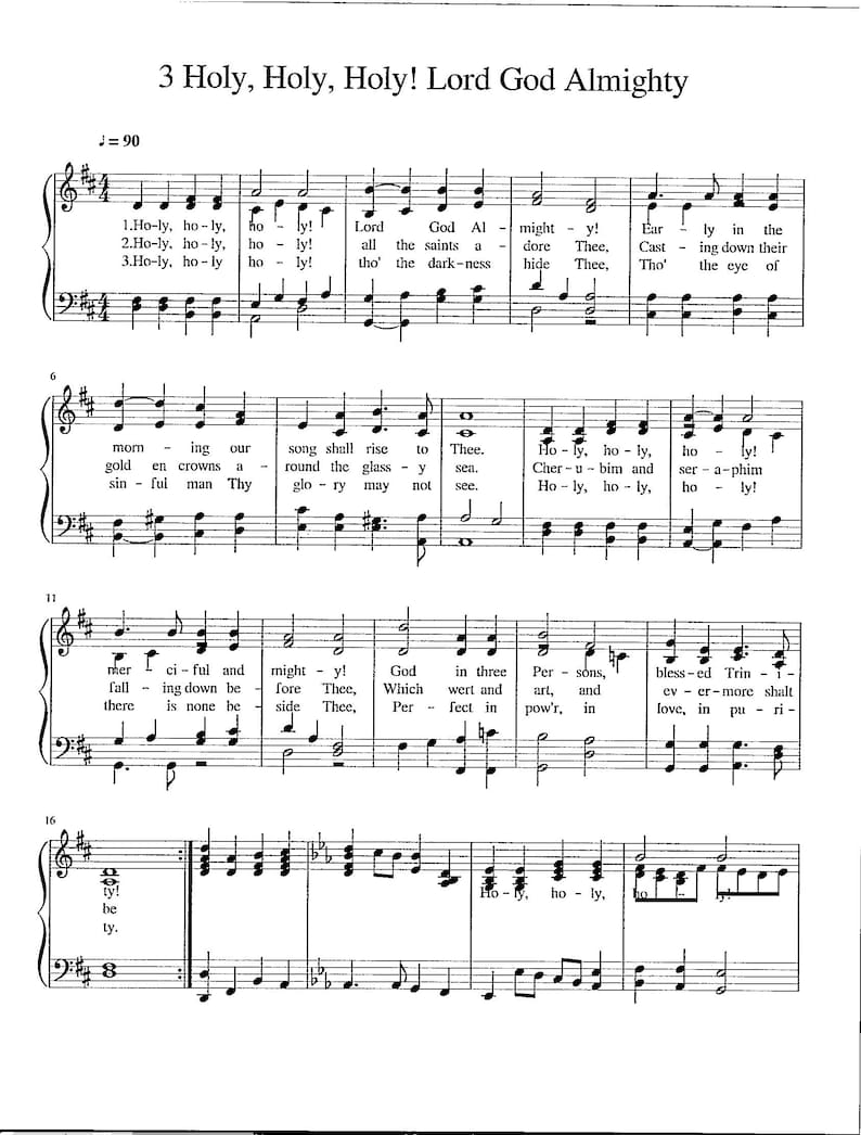 Holy Holy Holy! Lord God Almighty - Digital Hymn Tune Sheet Music With ...