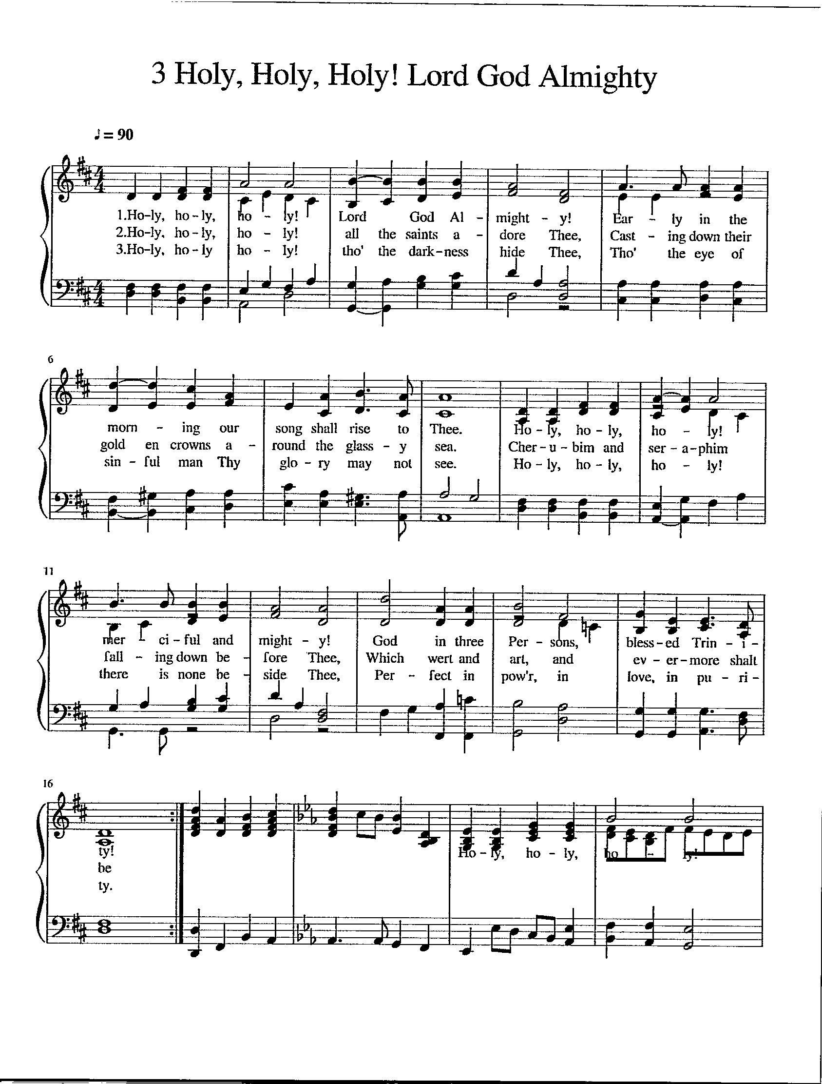 Holy Holy Holy! Lord God Almighty - Digital Hymn Tune Sheet Music With Lyrics - Key of D - Etsy
