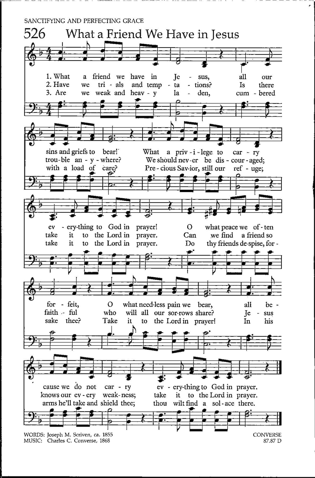 What a Friend We Have in Jesue - Digital Hymn Tune Sheet Music Key of F ...