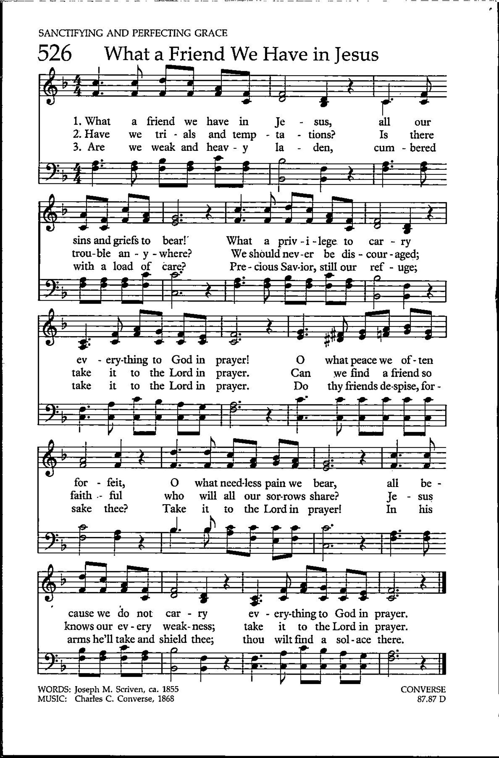 What a Friend We Have in Jesue - Digital Hymn Tune Sheet Music Key of F ...