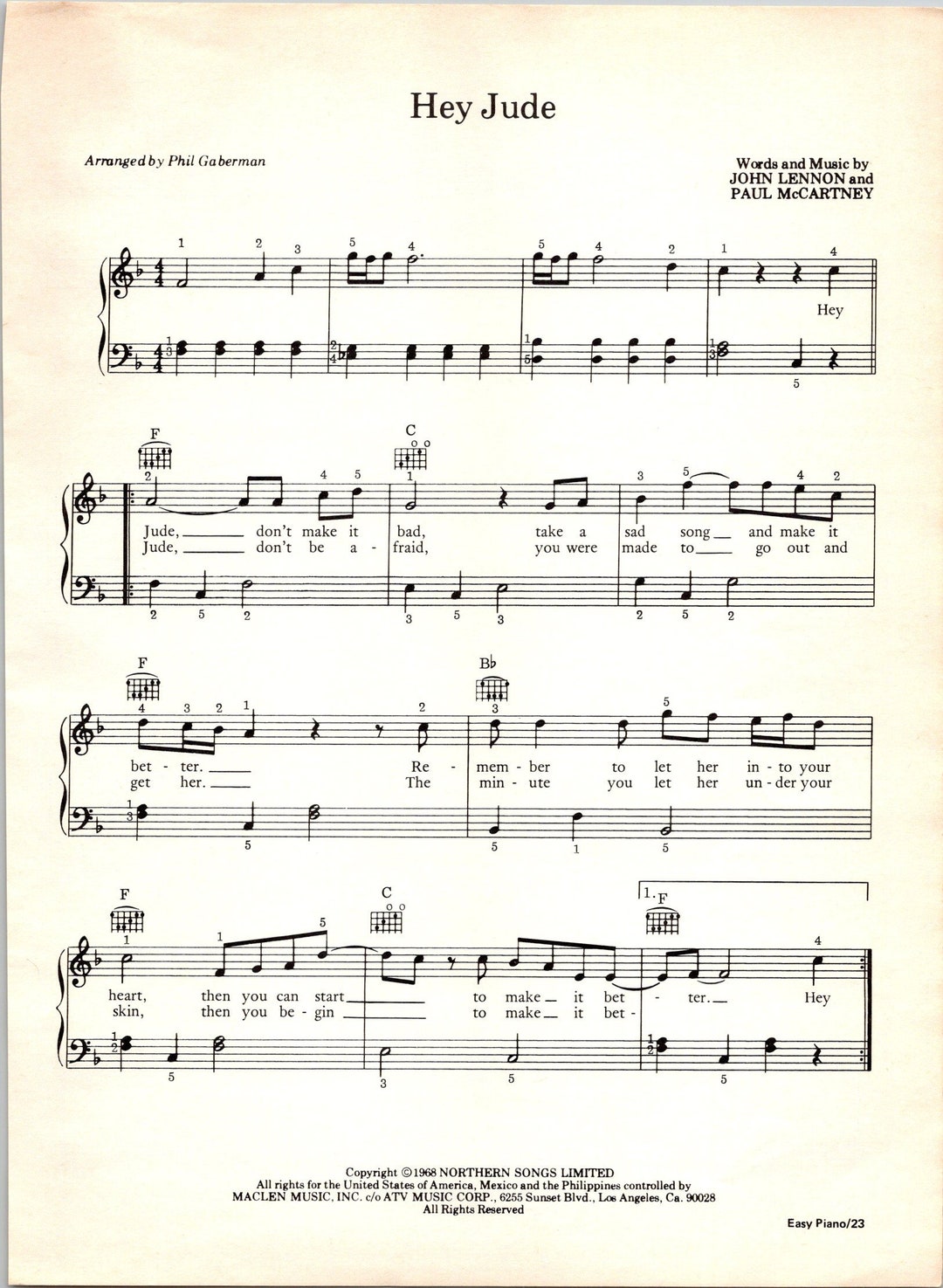 Hey Jude by John Lennon and Paul Mccartney - Digital Piano Sheet Music ...