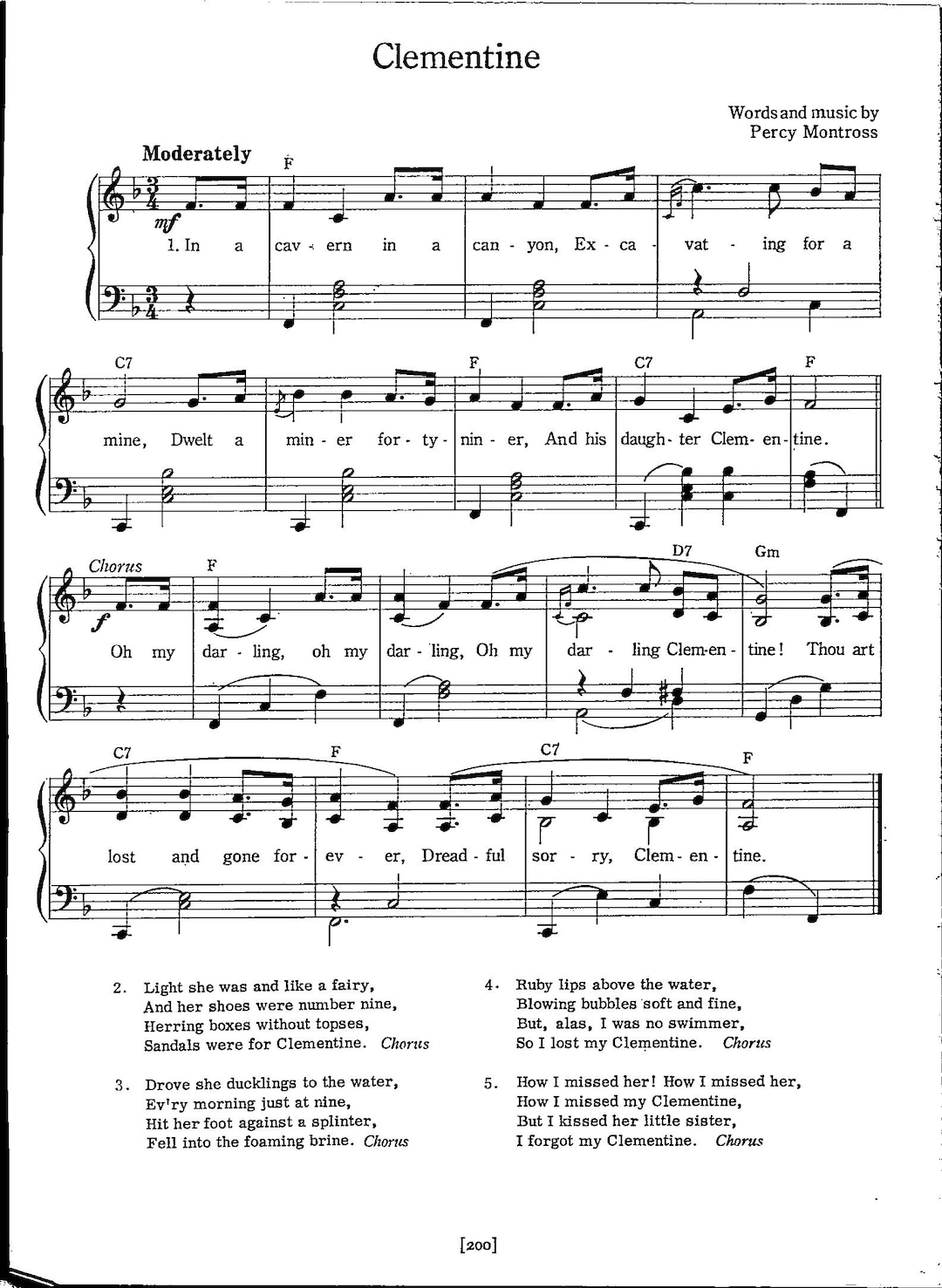 Clementine Sheet Music - Digital Folk Tune - Key of F - Etsy
