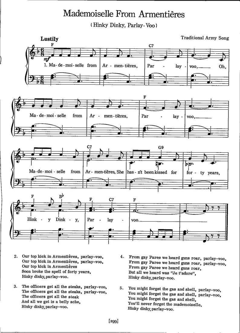 Mademoiselle From Armentieres (hinky Dinky, Parlay-voo) Sheet Music ...