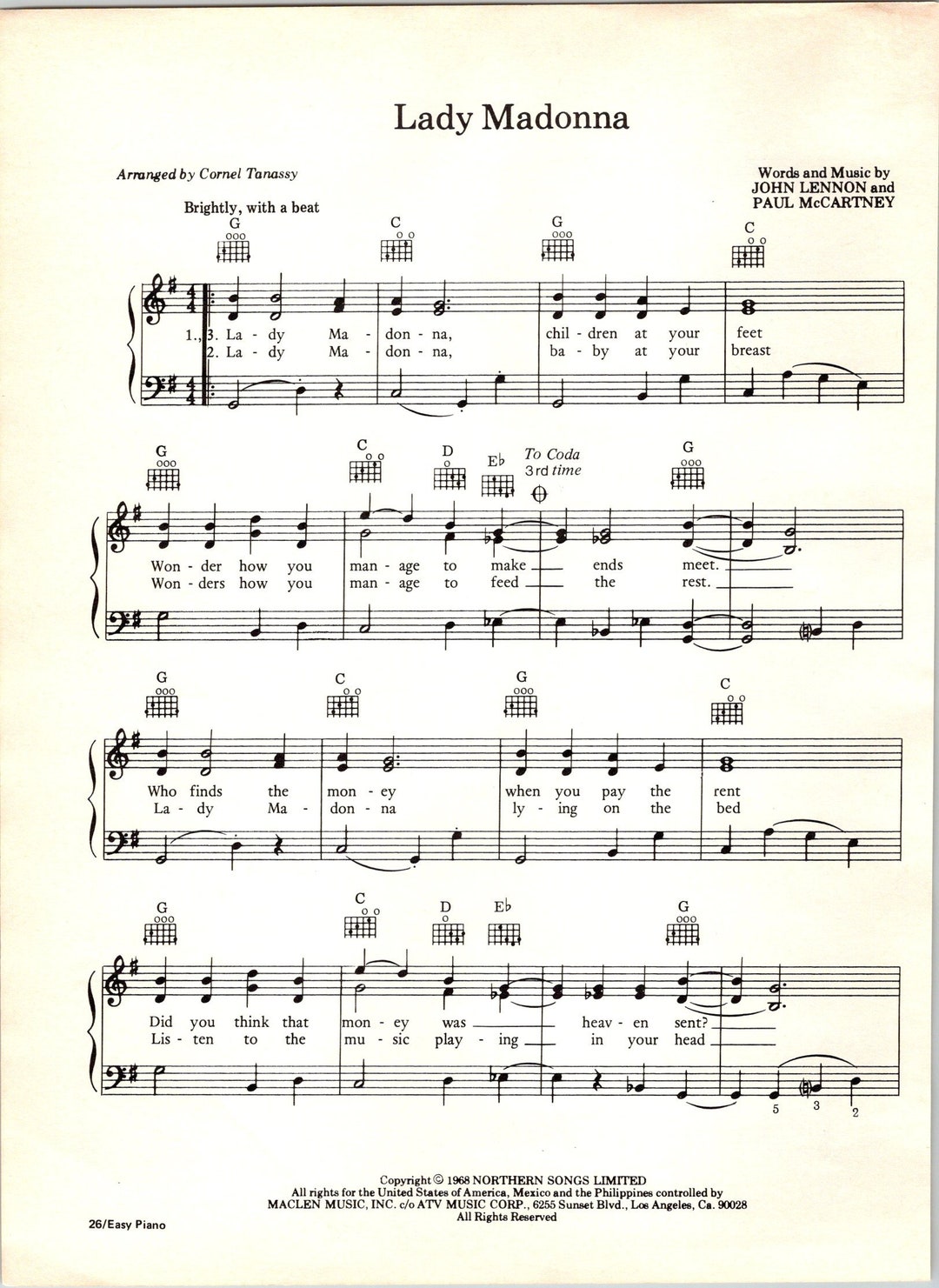 Lady Madonna by John Lennon and Paul Mccartney - Digital Sheet Music ...