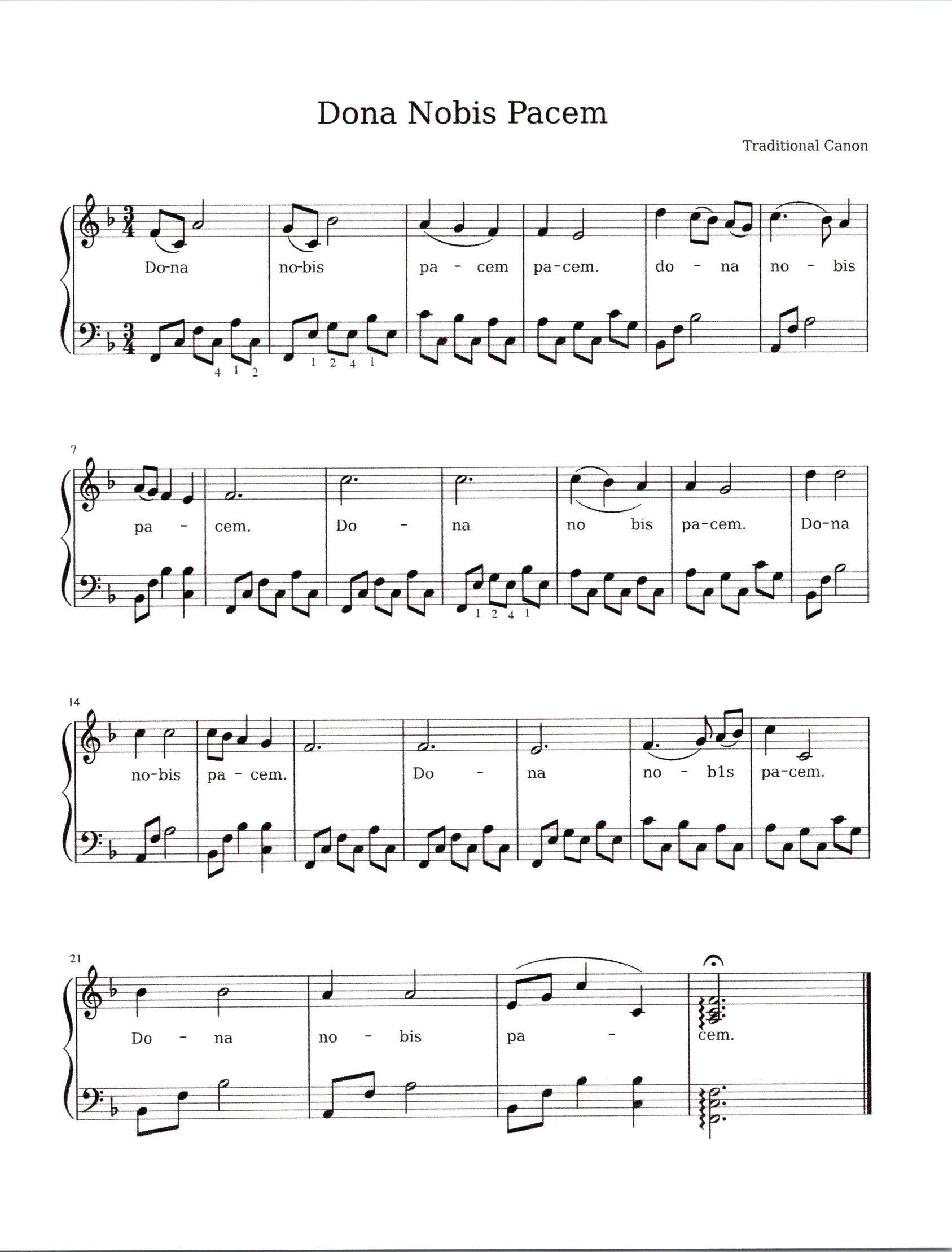 Dona Nobis Pacem - Traditional Canon Sheet Music - Easy Digital ...