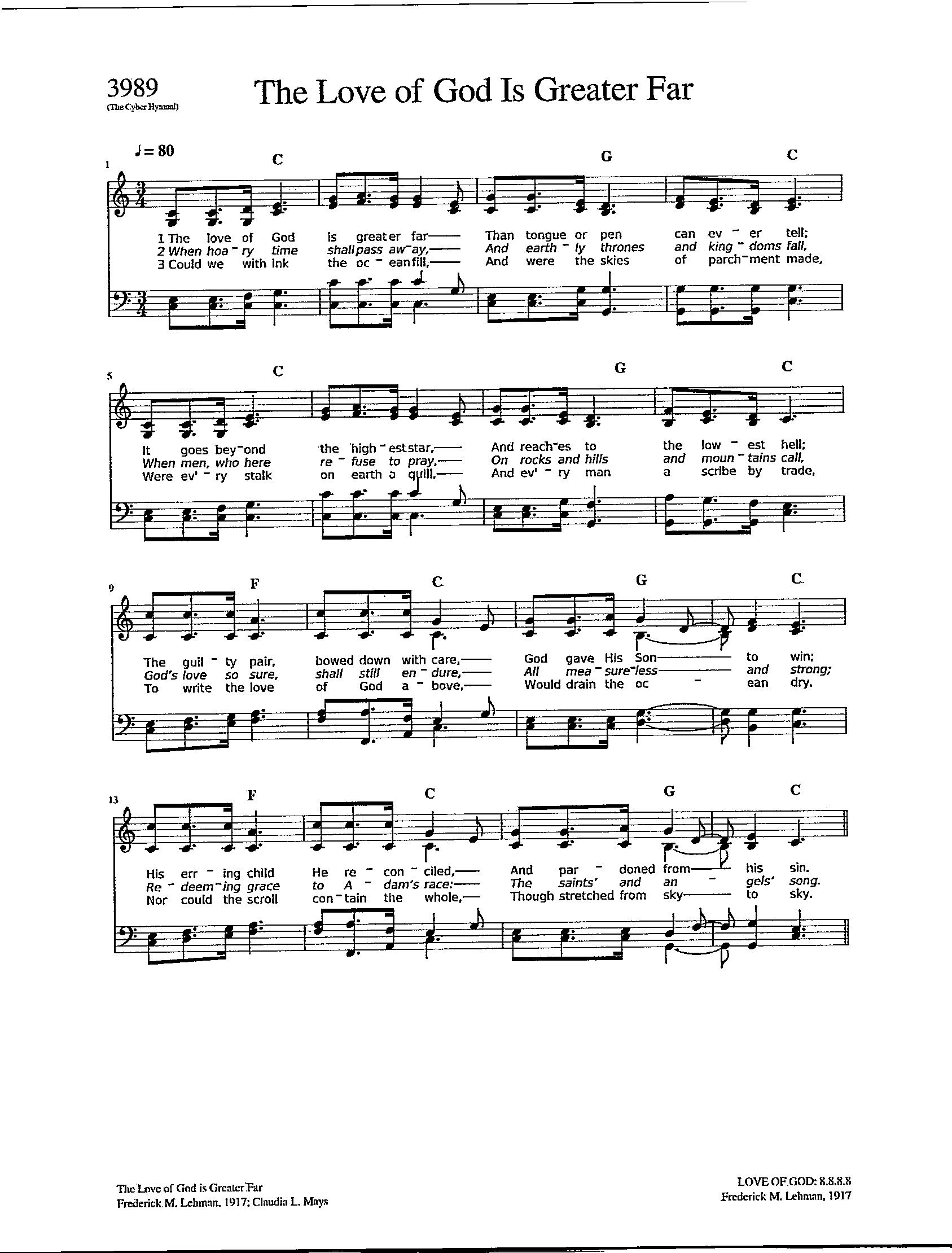 The Love of God is Greater Far - Digital Printable Hymn Tune - Key of C ...