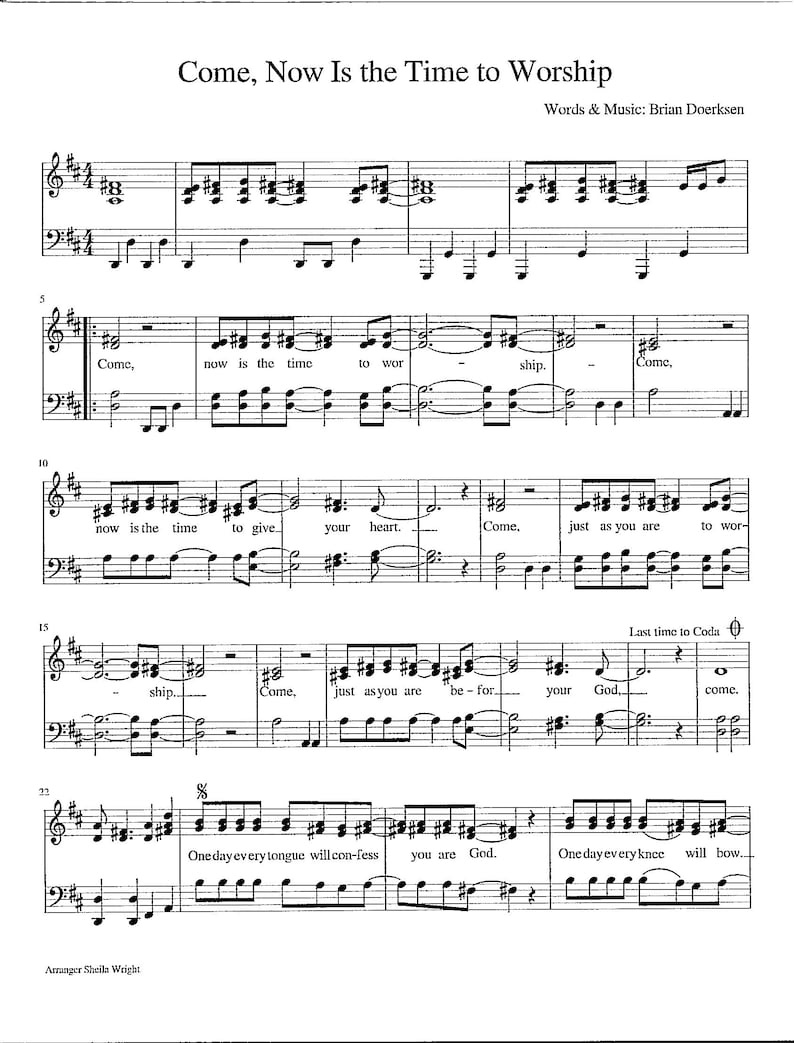 Come, Now is the Time to Worship - Digital Download Hymn Tune - Key of ...