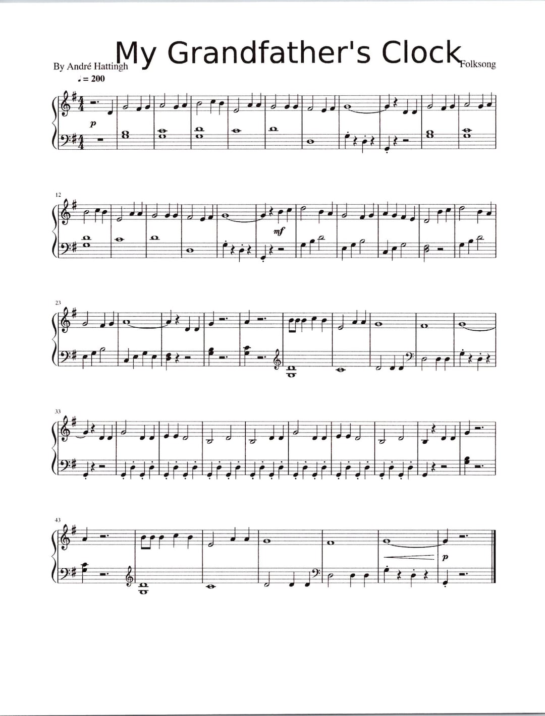 My Grandfather's Clock - Late Beginner Piano Solo - Digital Sheet Music ...