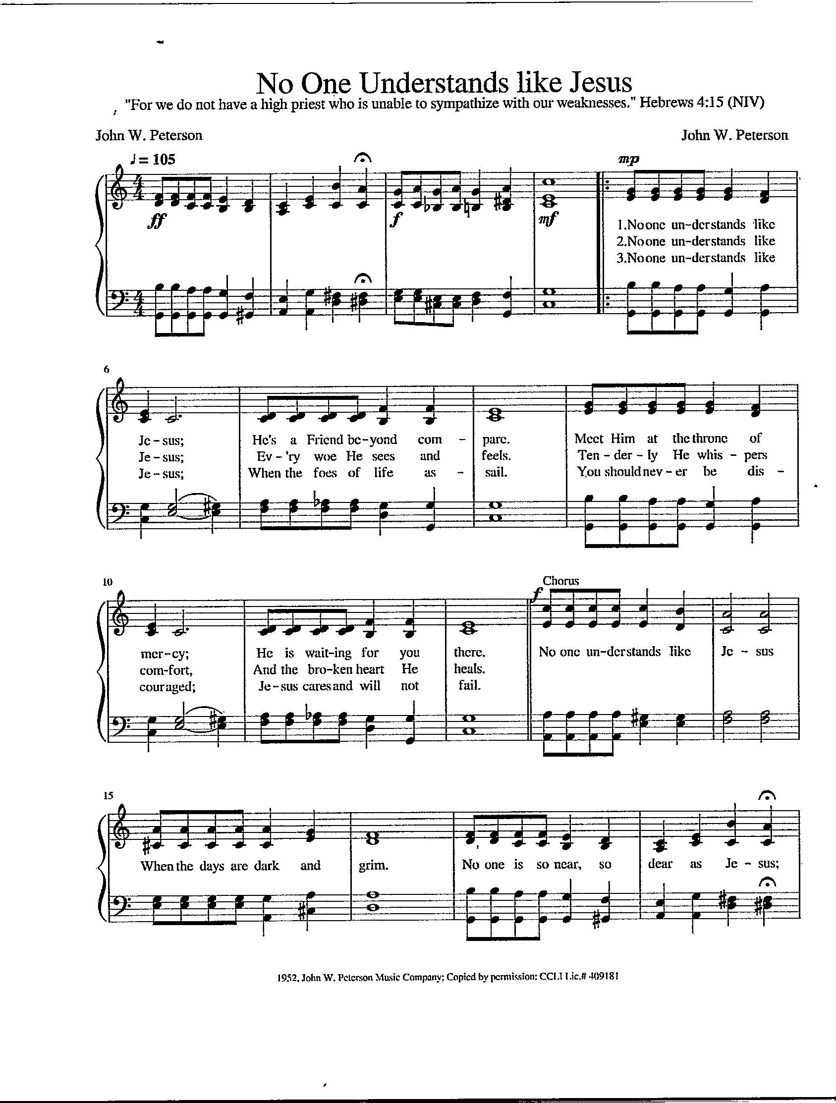 No One Understands Like Jesus - Digital Hymn Tune With Lyrics Sheet ...