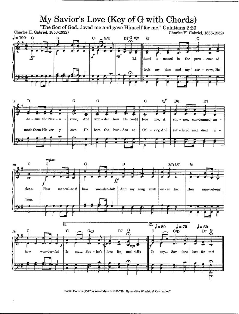 My Savior's Love - Digital Printable Hymn Tune With Lyrics and Chords ...