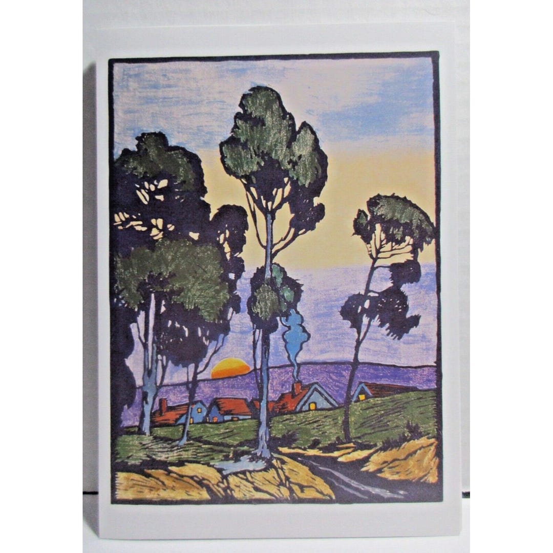 William S Rice Artist Notecard - Block Print - Moonrise Eucalyptus ...