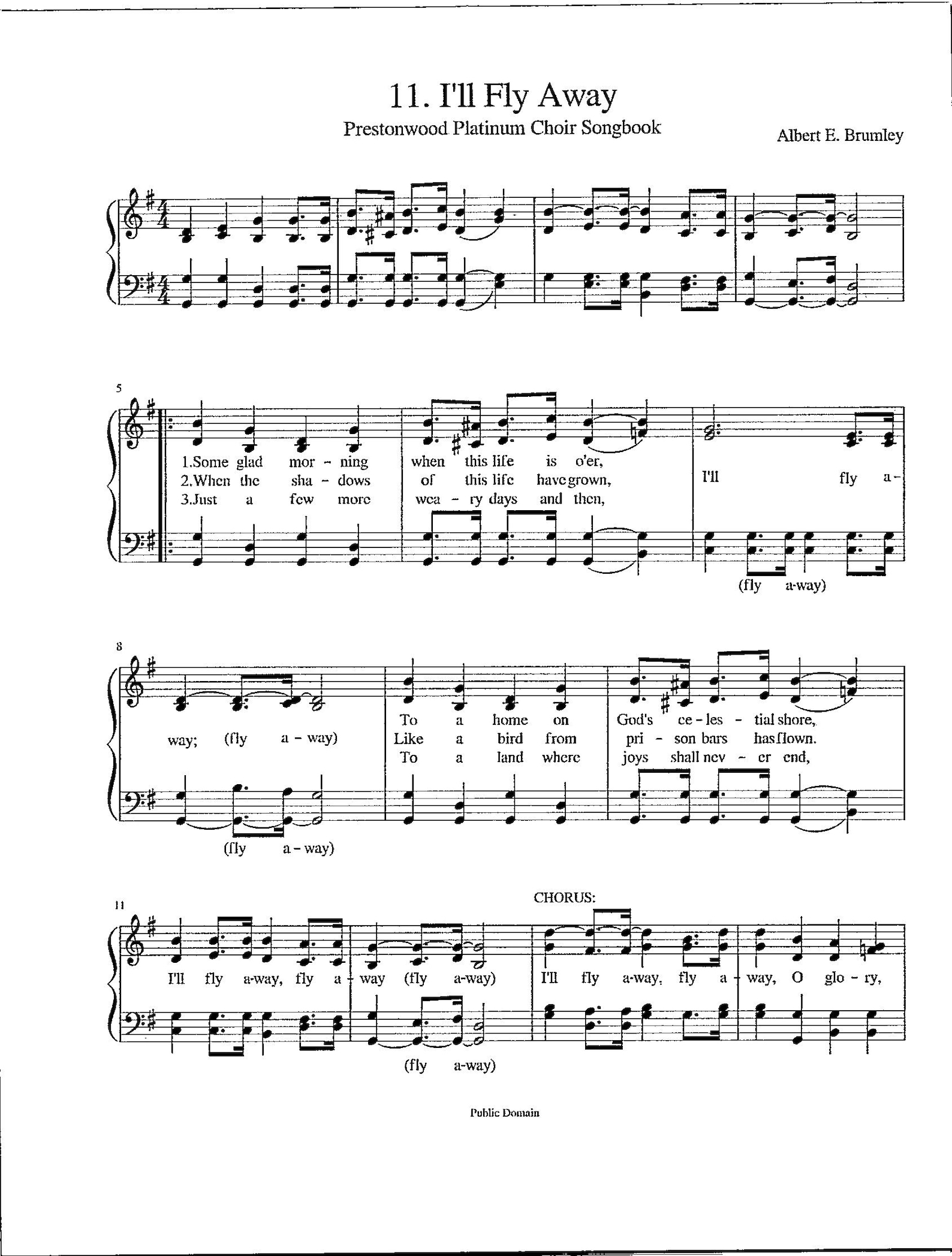 I'll Fly Away - Digital Hymn Tune With Lyrics - Key of G - Etsy