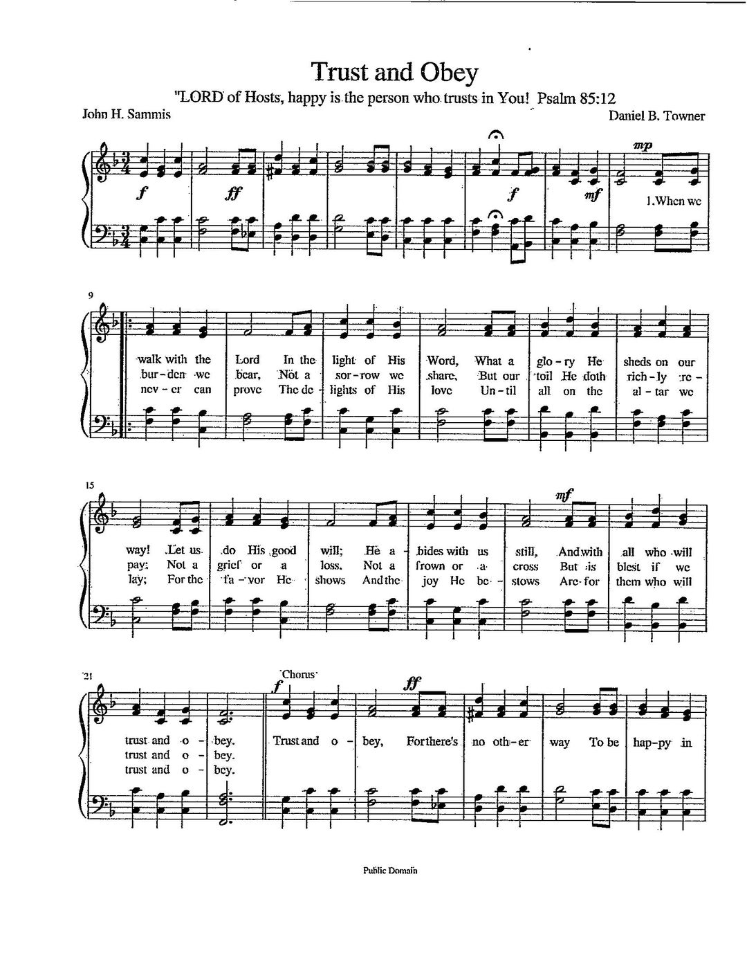 Trust And Obey Digital Hymn Tune Sheet Music Key Of F Etsy