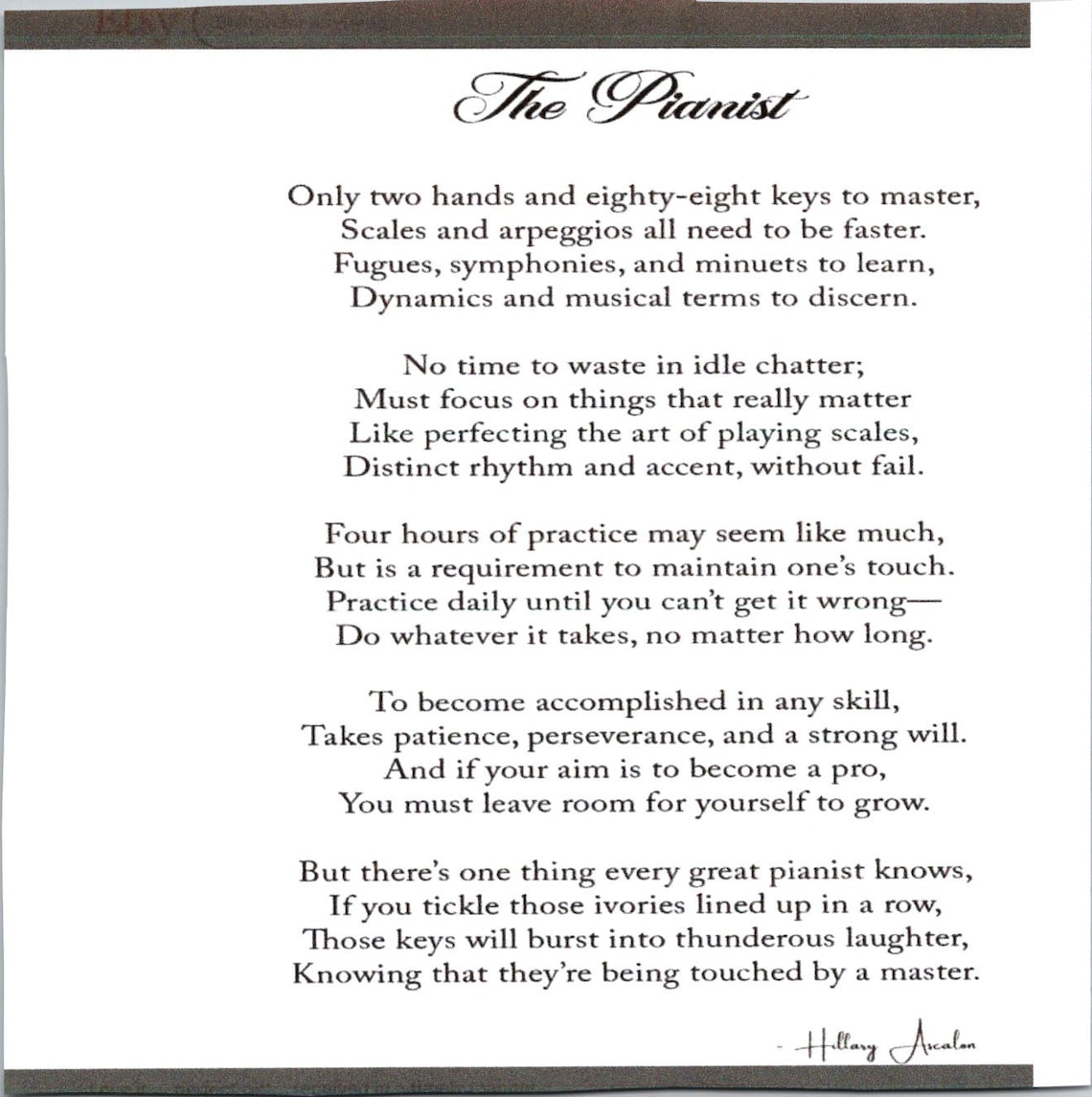 The Pianist Digital Download Poem by Hillary Avalon - Etsy