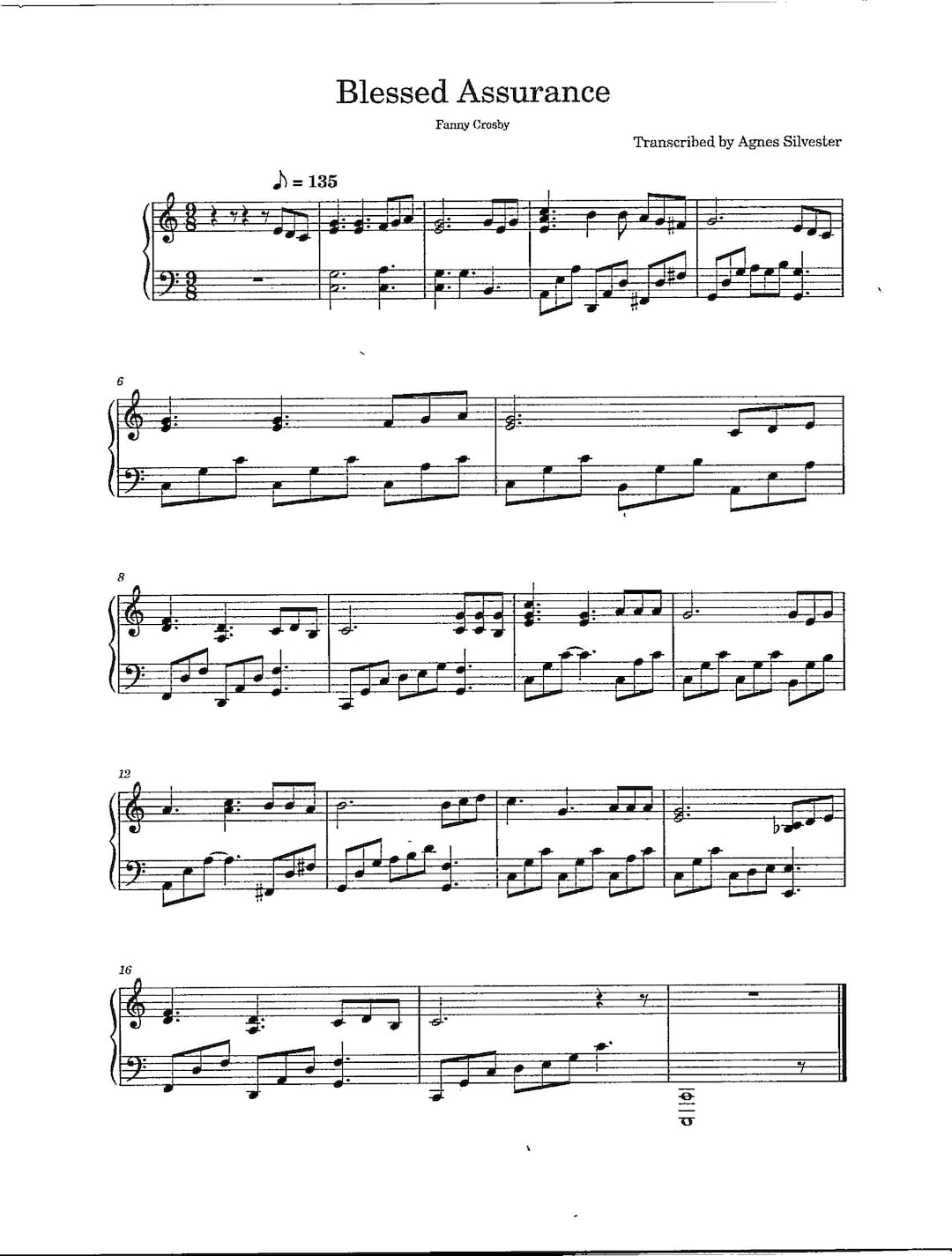 Blessed Assurance Digital Hymn Piano Solo Sheet Music Key Of C Etsy