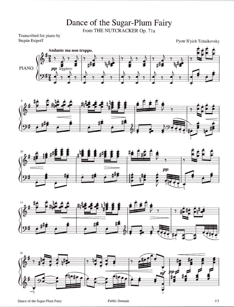 Dance of the Sugar-plum Fairy From the Nutcracker Piano Solo - Digital Advanced Sheet Music - Etsy
