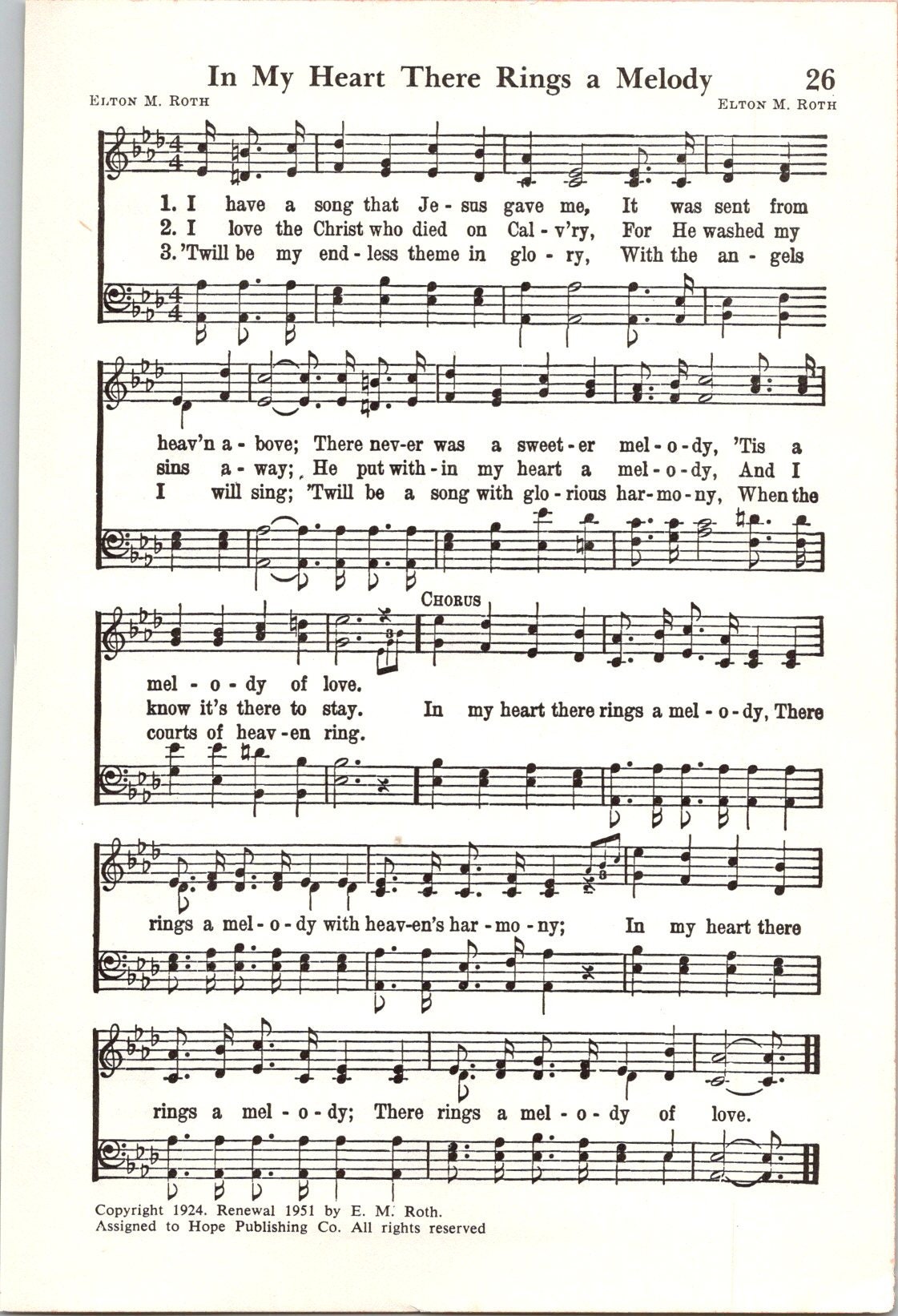 In My Heart There Rings a Melody - Digital Hymn Sheet Music - Key of A ...