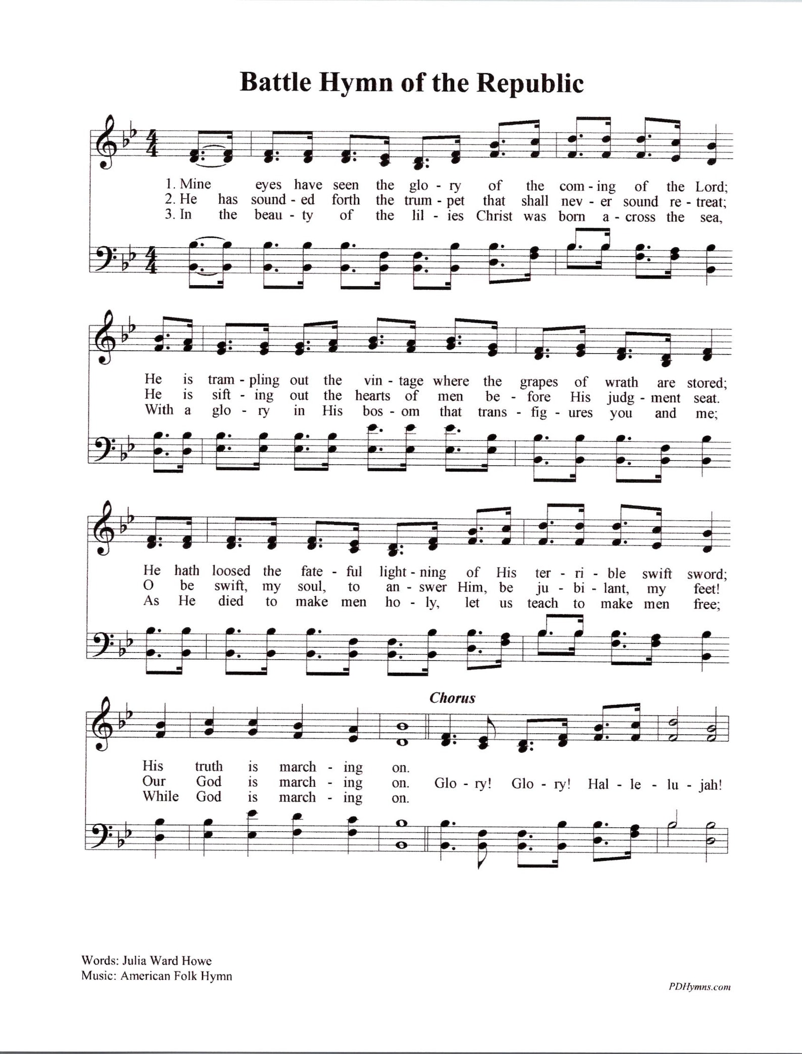 Battle Hymn of the Republic - Digital Hymn Tune Sheet Music With Lyrics ...
