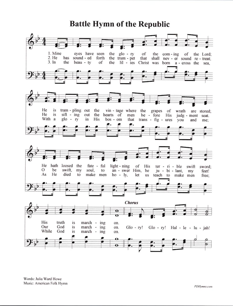 Battle Hymn of the Republic - Digital Hymn Tune Sheet Music With Lyrics ...