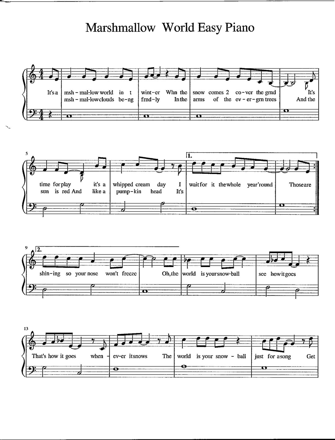 It's a Marshmallow World - Easy Digital Christmas Tune With Lyrics Key ...