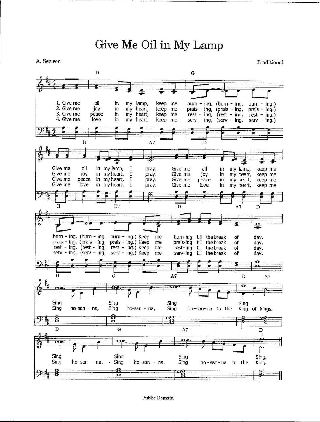Give Me Oil in My Lamp - Digital Printable Hymn Tune - Key of D - Etsy