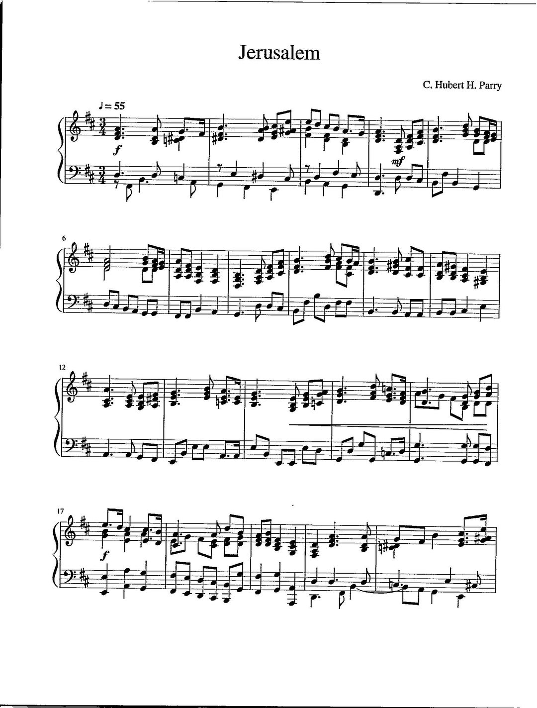 Jerusalem by C. Hubert H. Parry - Digital Download Piano Solo Sheet ...