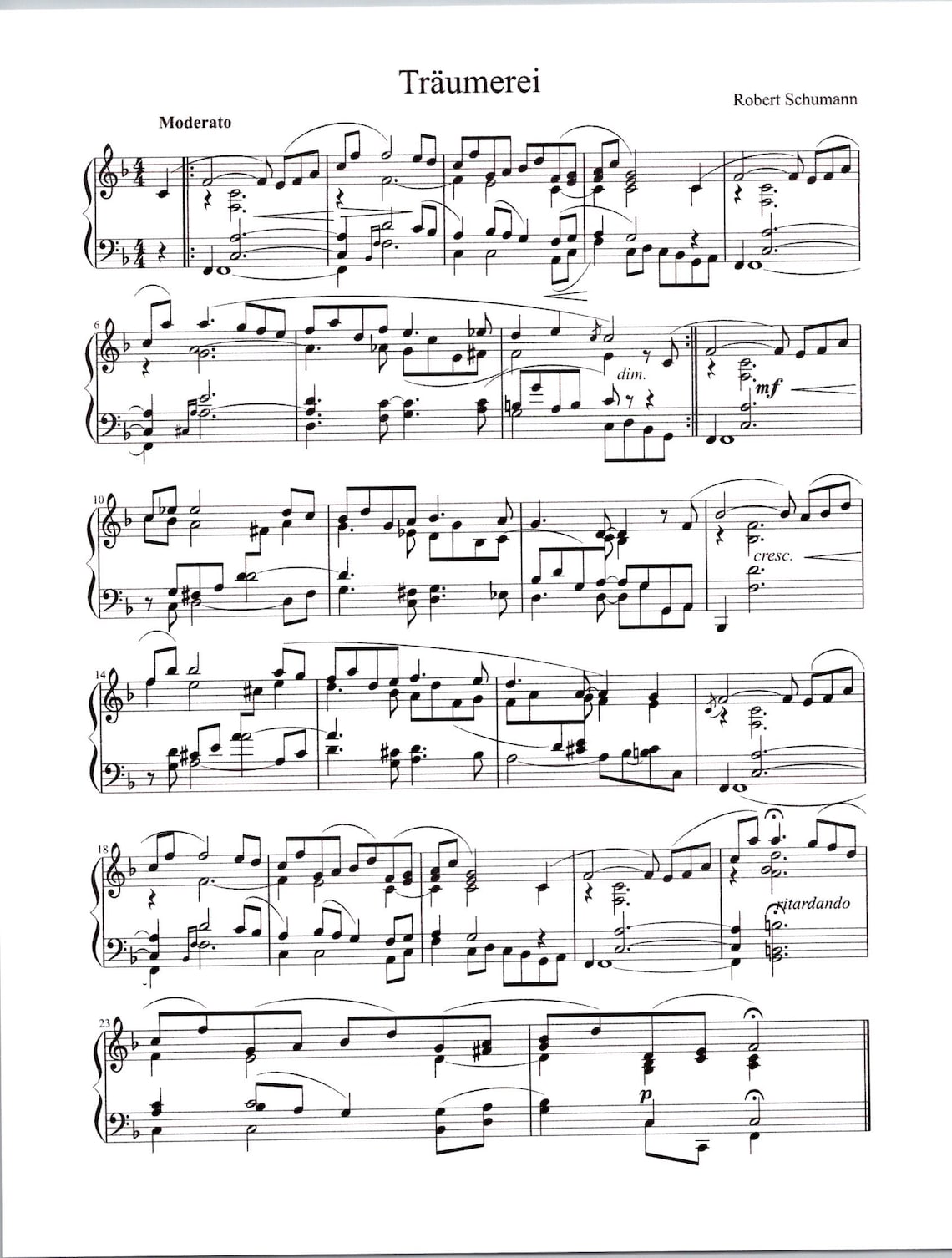 Traumerei by Robert Schumann - Digital Sheet Music - Key of F - Etsy