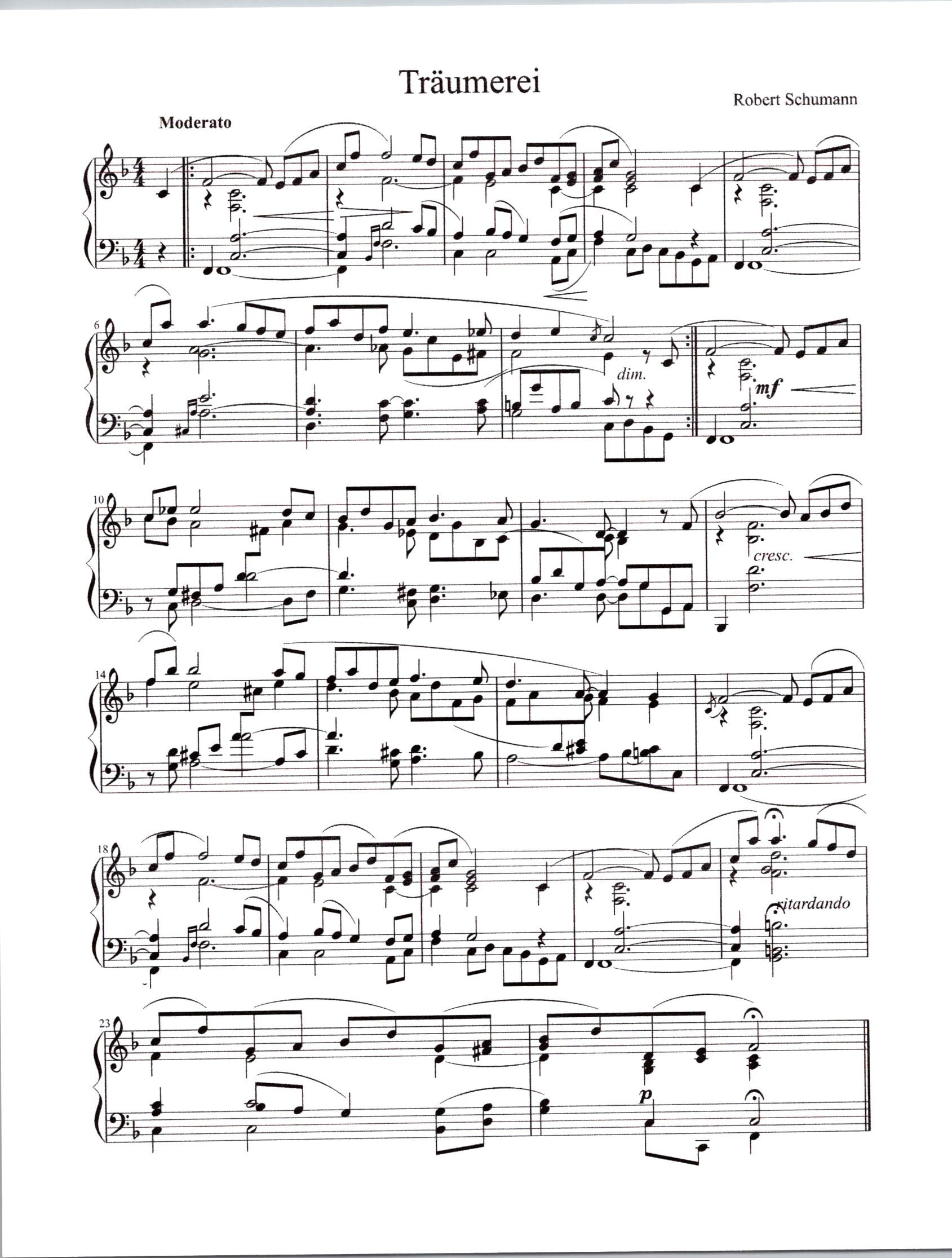 Traumerei by Robert Schumann - Digital Sheet Music - Key of F - Etsy