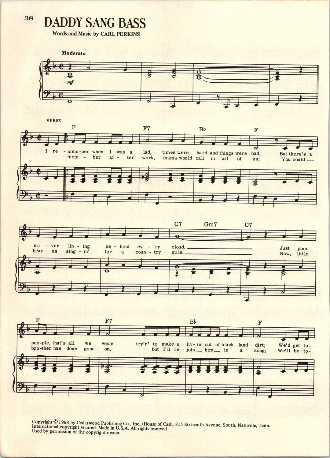 Daddy Sang Bass Sheet Music - Digital Hymn Tune Key of F - Etsy