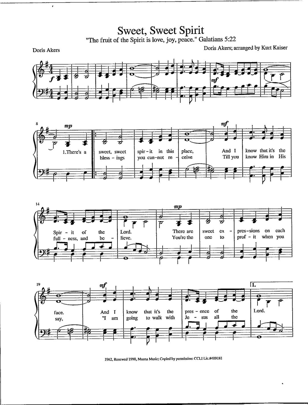 Sweet Sweet Spirit - Digital Hymn Tune With Lyrics - Key of G - Etsy