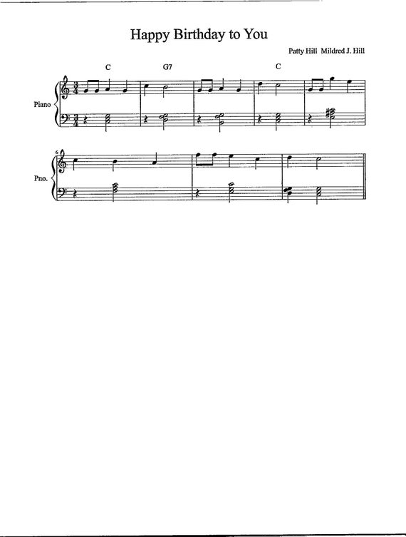 Happy Birthday Beginner Piano Solo Digital Sheet Music Key of C