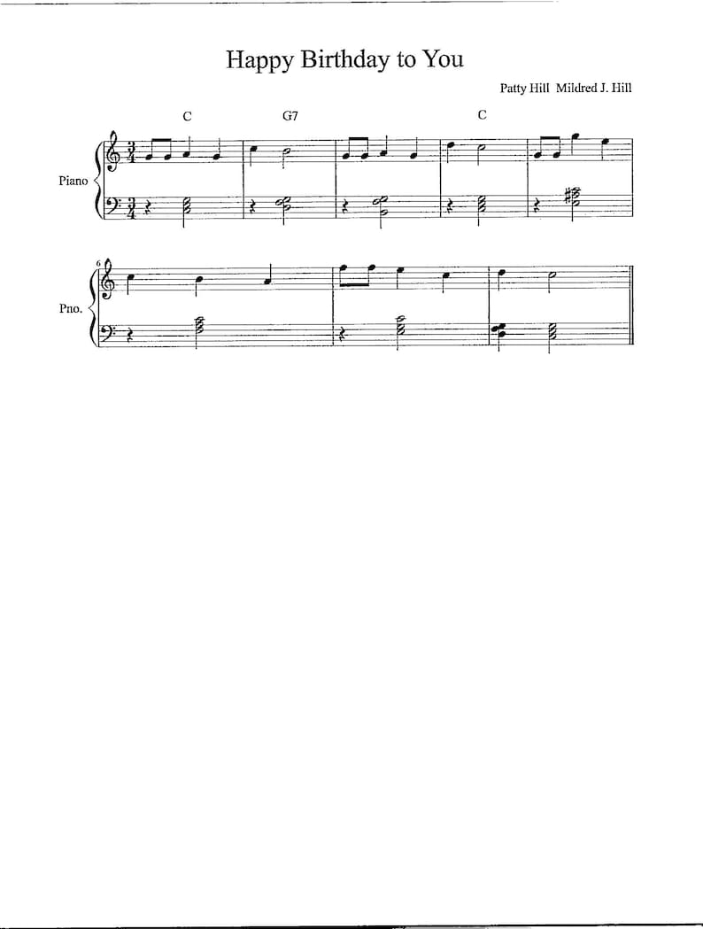 Happy Birthday Beginner Piano Solo - Digital Sheet Music - Key of C - Etsy