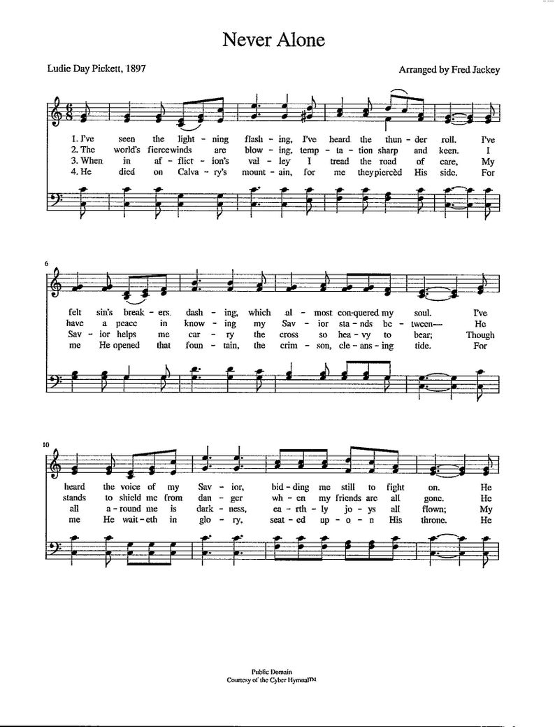 Never Alone - Printable Hymn Tune for Piano/organ With Lyrics - Etsy