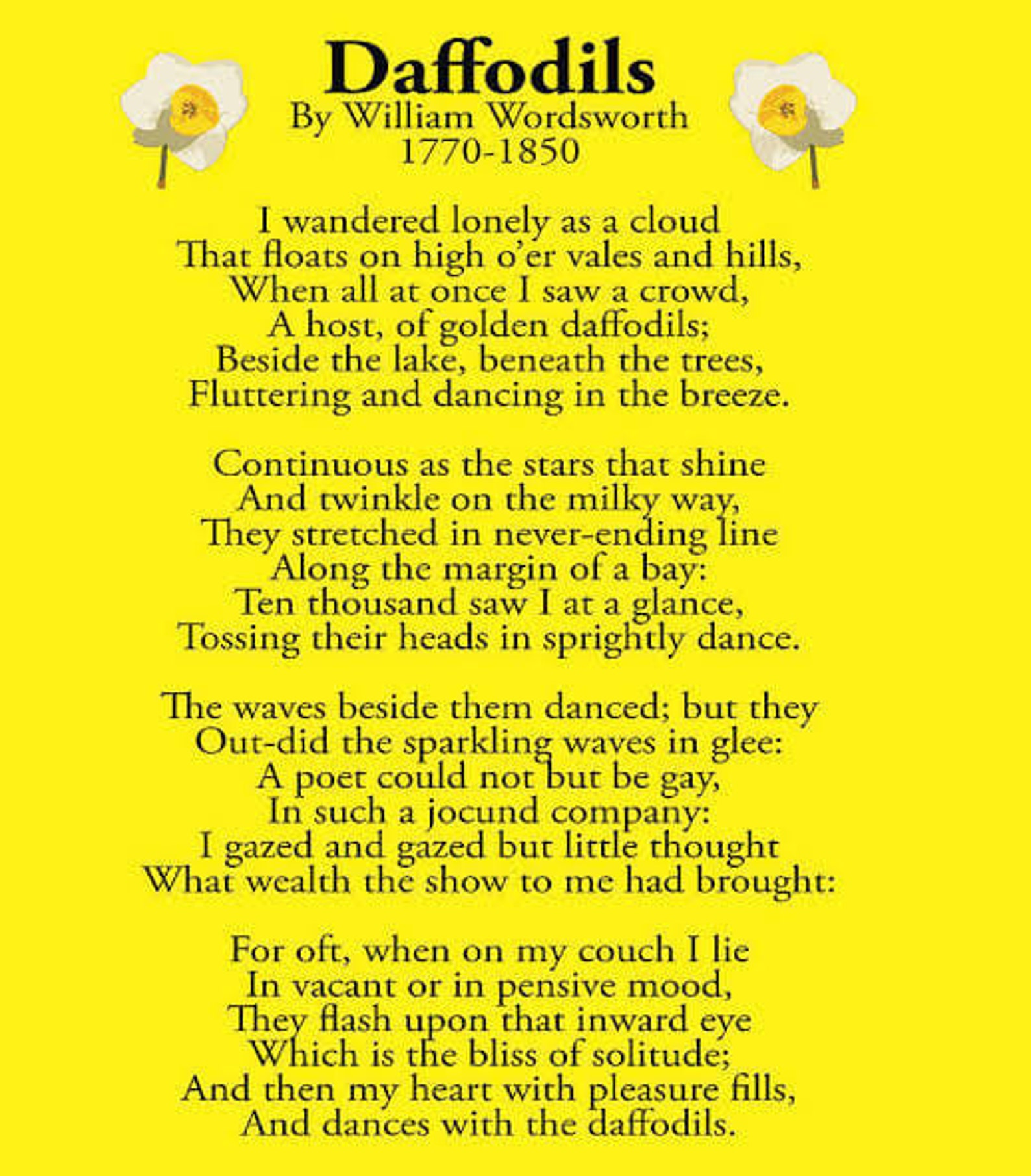 Daffodils - Digital Download Poem by William Wordsworth 1770 - 1850 - Etsy