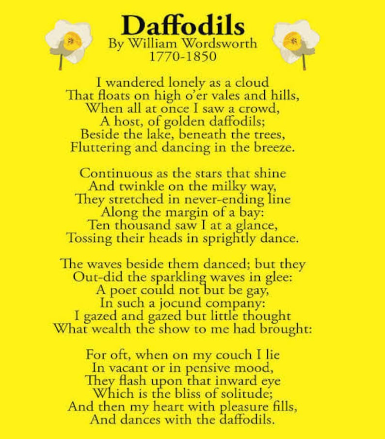 Daffodils - Digital Download Poem by William Wordsworth 1770 - 1850 - Etsy
