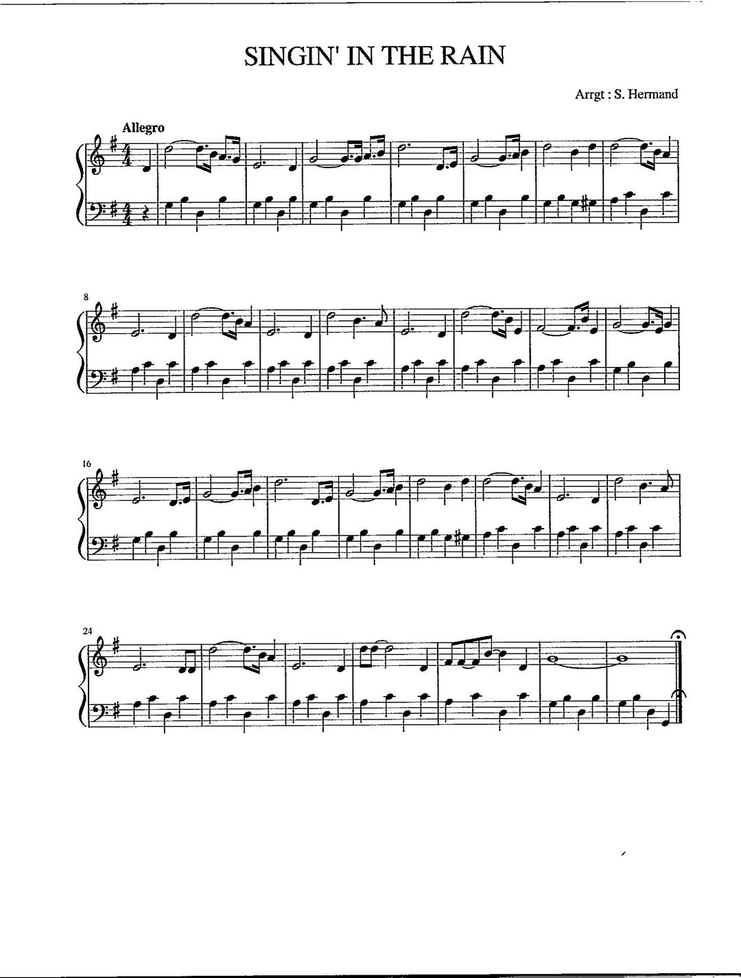 Singin' in the Rain - Easy Digital Teaching Arrangement for Piano - Key ...